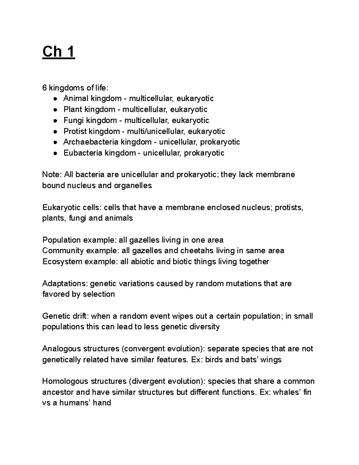 AP Bio Unit 1 Notes - Ch 1 6 kingdoms of life: Animal kingdom ...