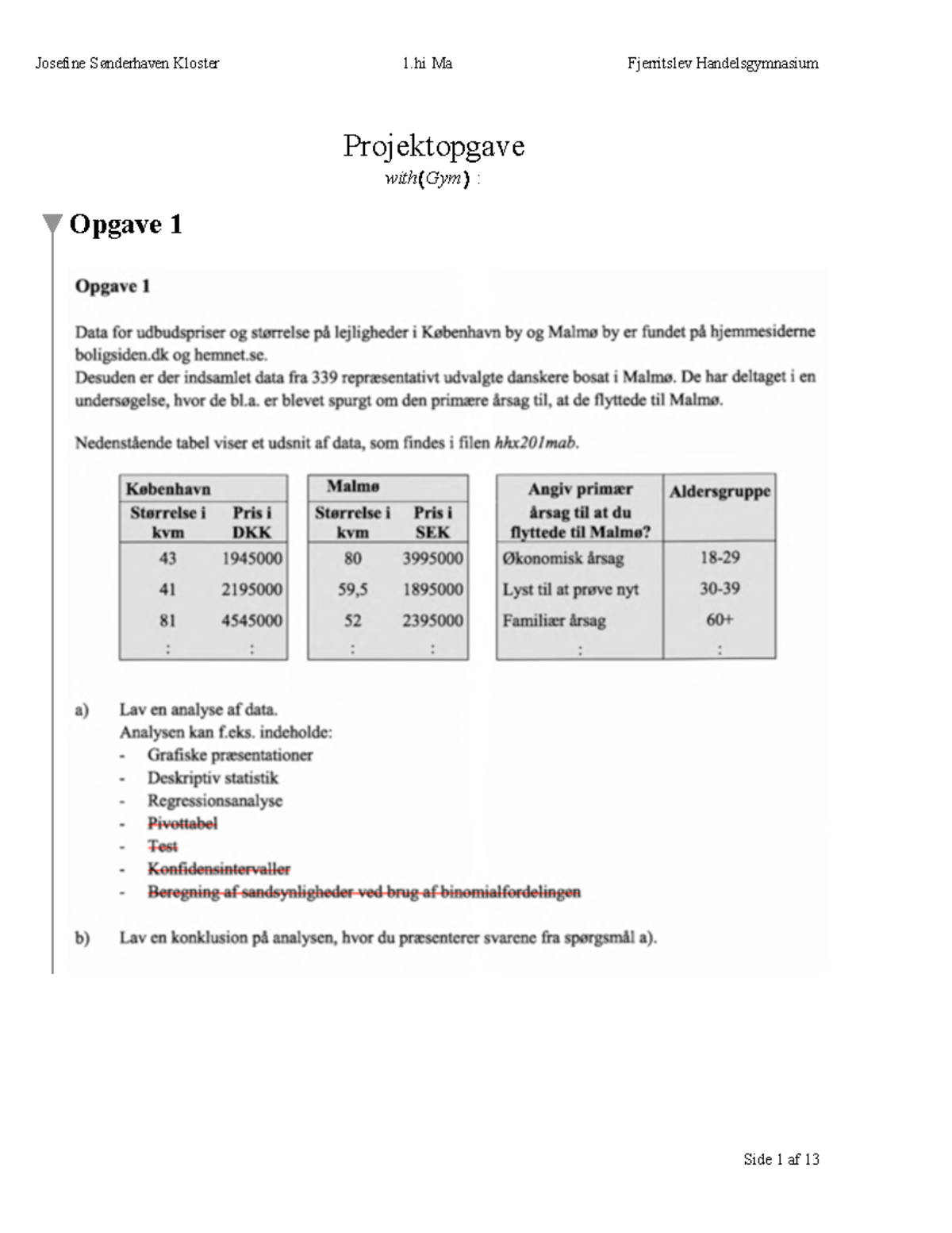 Projektopgave eksamen 2024 - Projektopgave with Gym : Opgave 1 København: Jeg kan ud fra denne ...