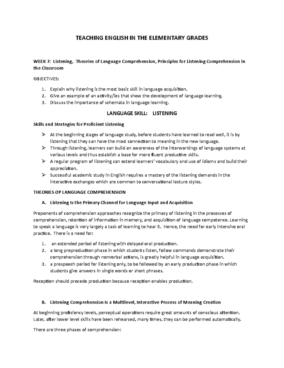 Lecture Guide IN Teaching English IN THE Elementary Grades 1 2 ...