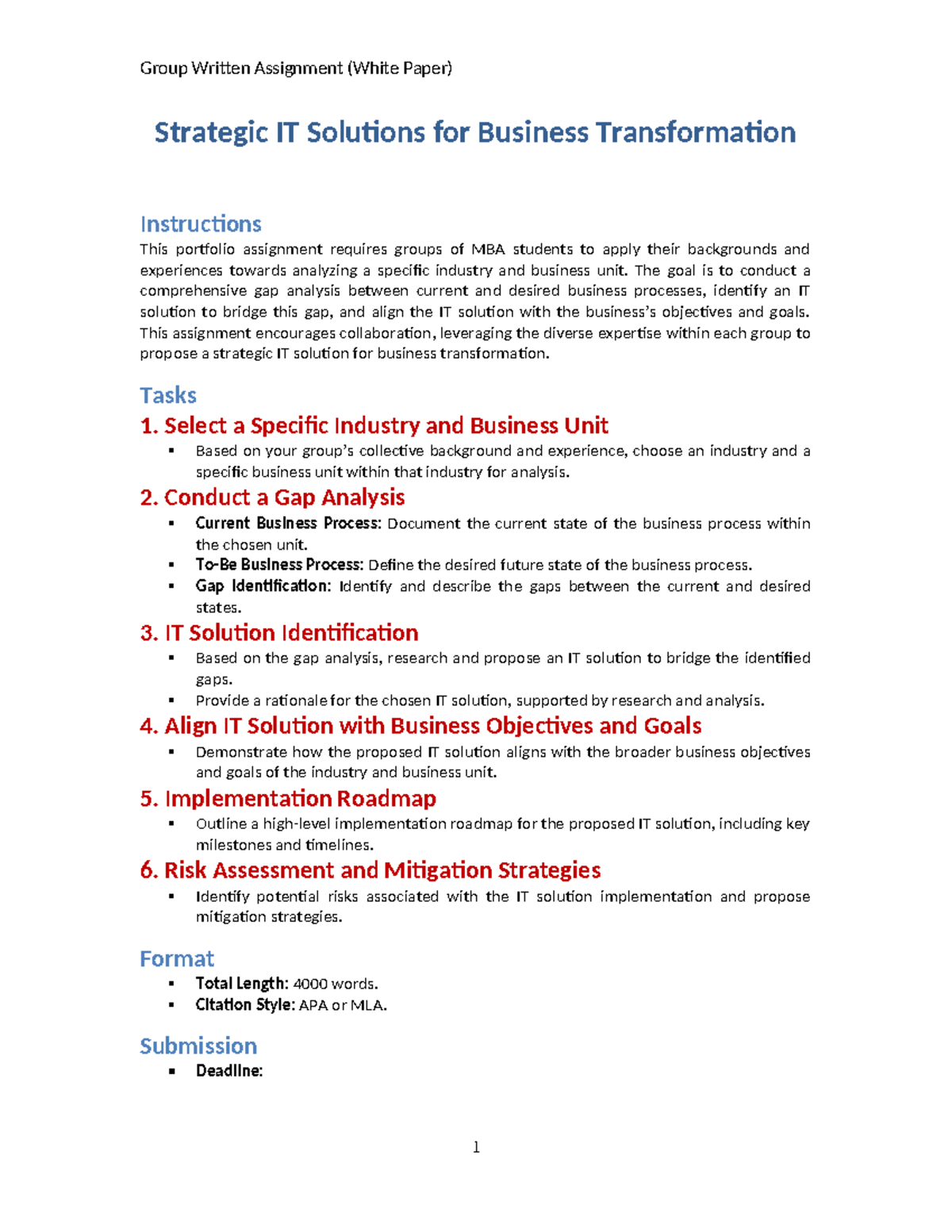 Group Written Assignment - White Paper - Strategic IT Solutions for ...