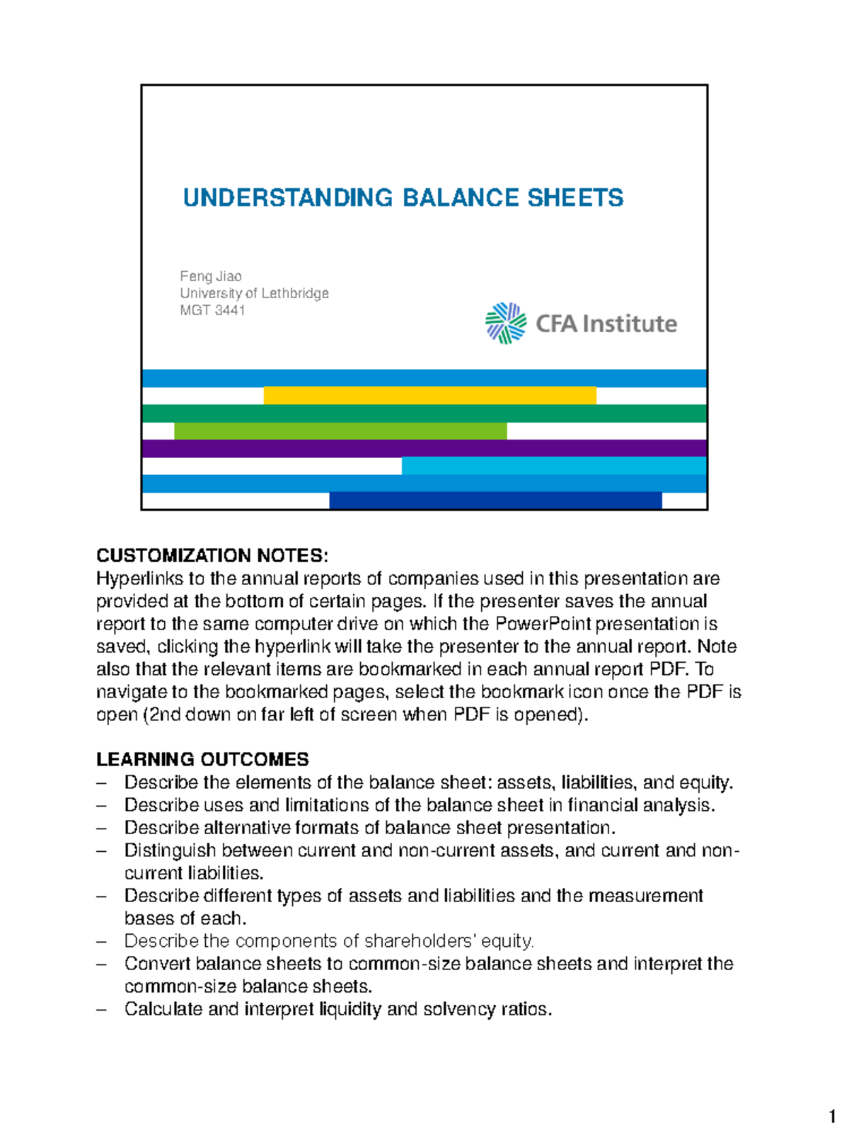 3 Balance Sheets - note - UNDERSTANDING BALANCE SHEETS Feng Jiao ...