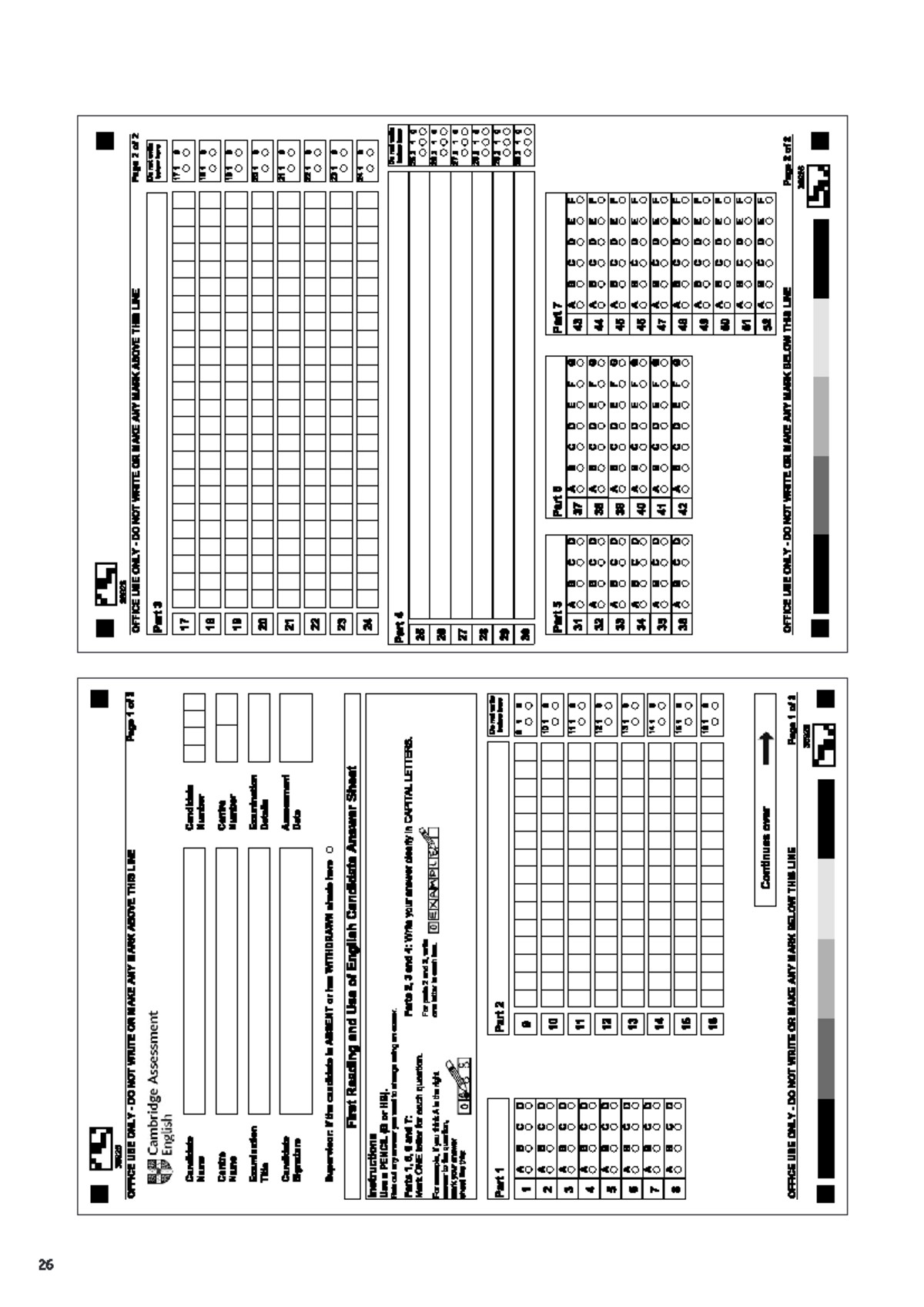 FCE Answer Sheet - 26 38926 38926 OFFICE USE ONLY DO NOT WRITE OR MAKE ...