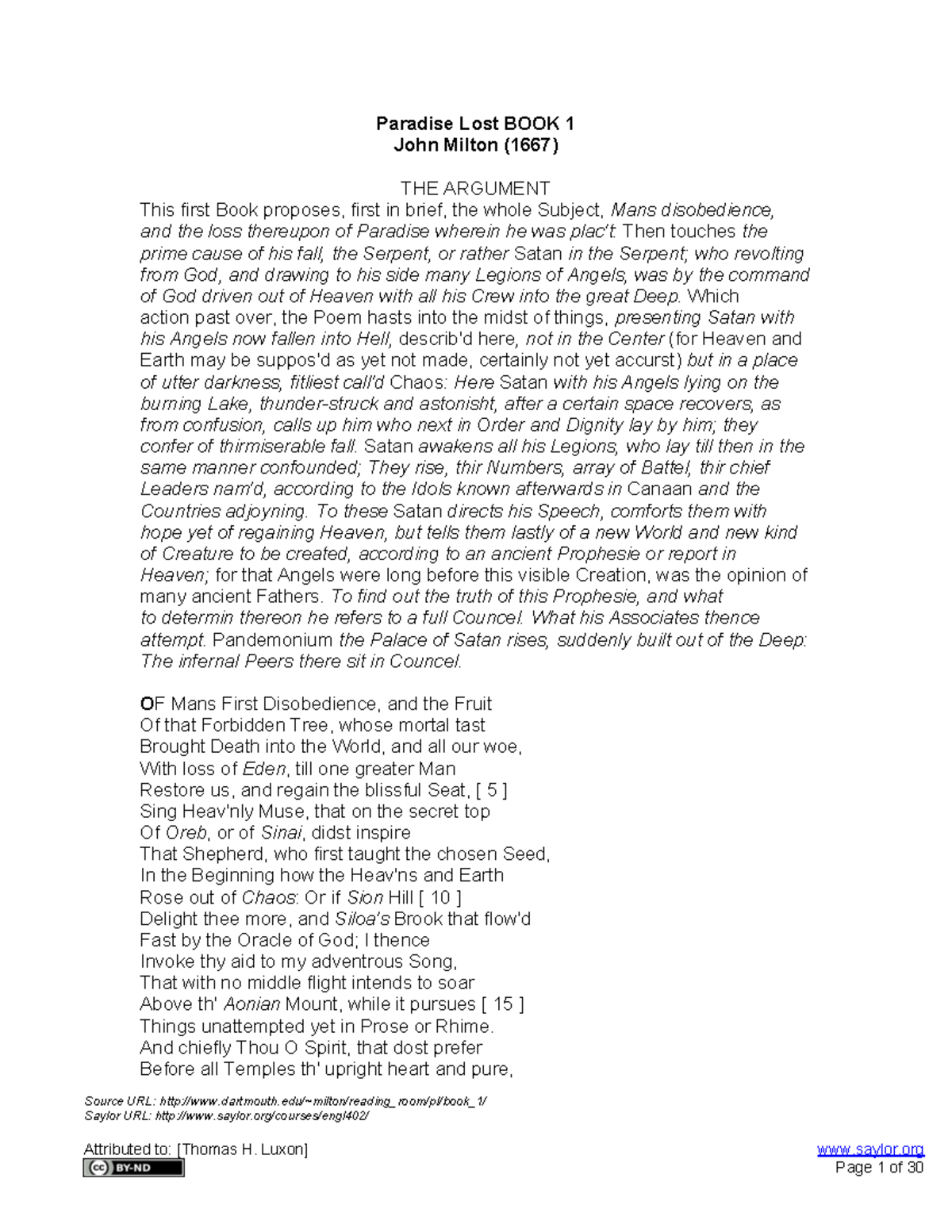 Milton Paradise Lost Book 1 - Source URL: dartmouth/~milton/reading ...