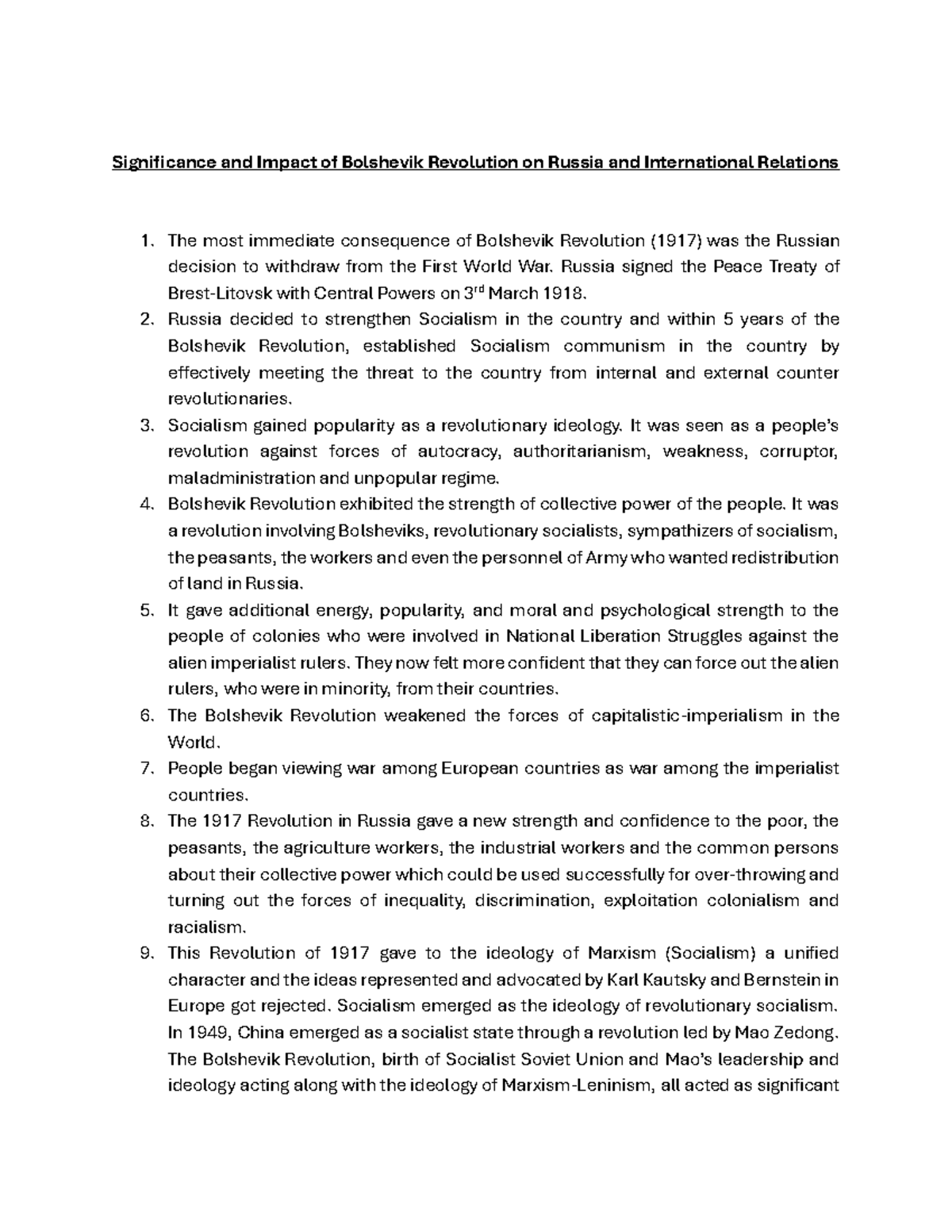 Significance of Bolshevik Revolution in Russia and IR - Significance ...