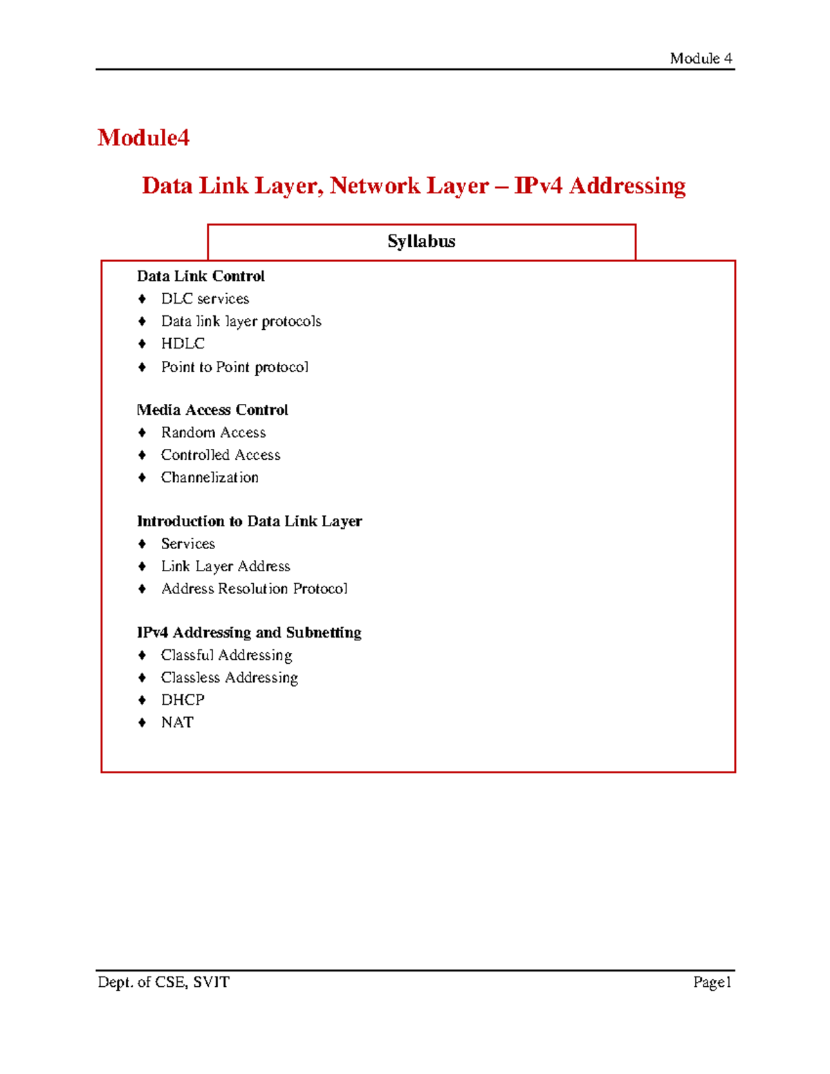 DC-Module-4-2018 scheme - Module Data Link Layer, Network Layer – IPv4 ...