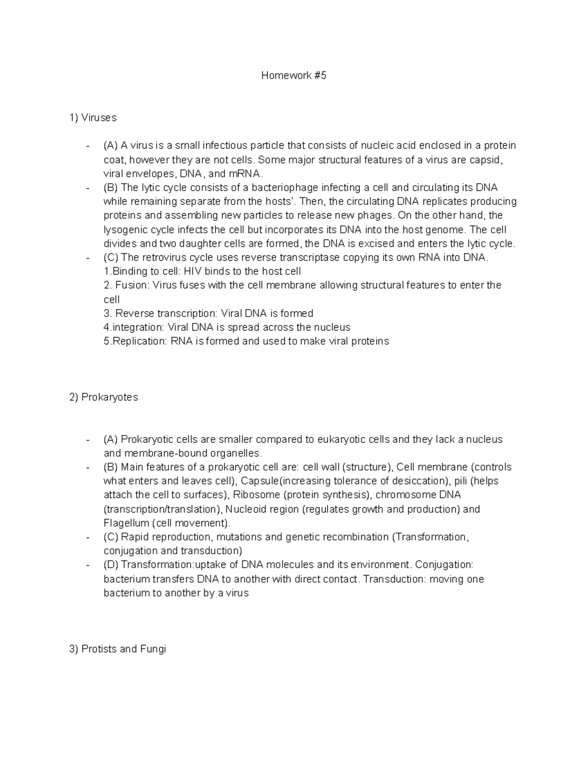 Homework #5 Biol 1720 - Homework # Viruses (A) A virus is a small ...