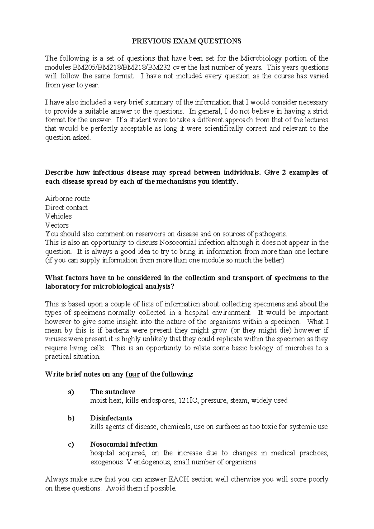 How to answer exam questions - PREVIOUS EXAM QUESTIONS The following is ...