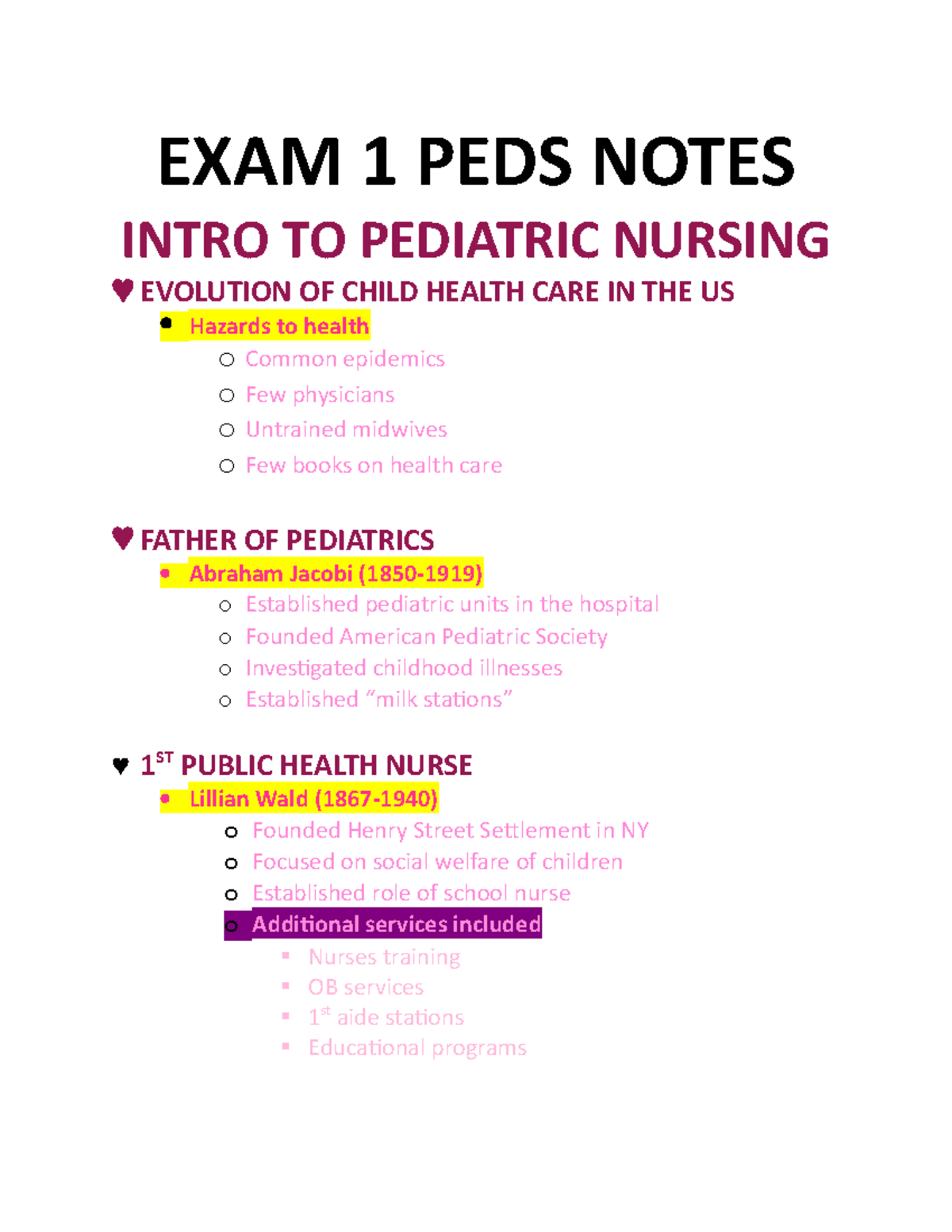 EXAM 1 PEDS Notes - Pediatric nursing BC COLLEGE - EXAM 1 PEDS NOTES ...