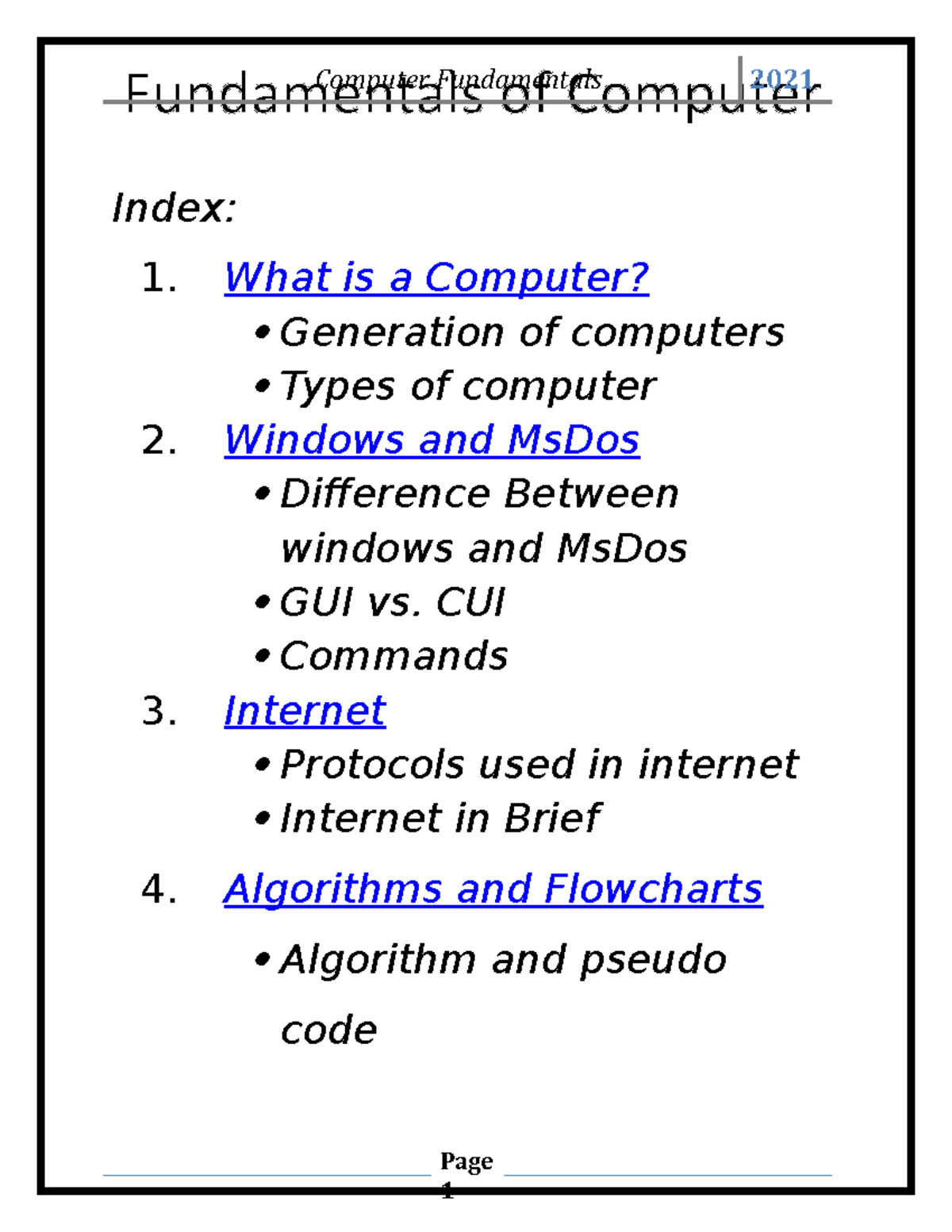 Cf chapters 1 - fundamentals of computer - Index: 1. What is a Computer ...