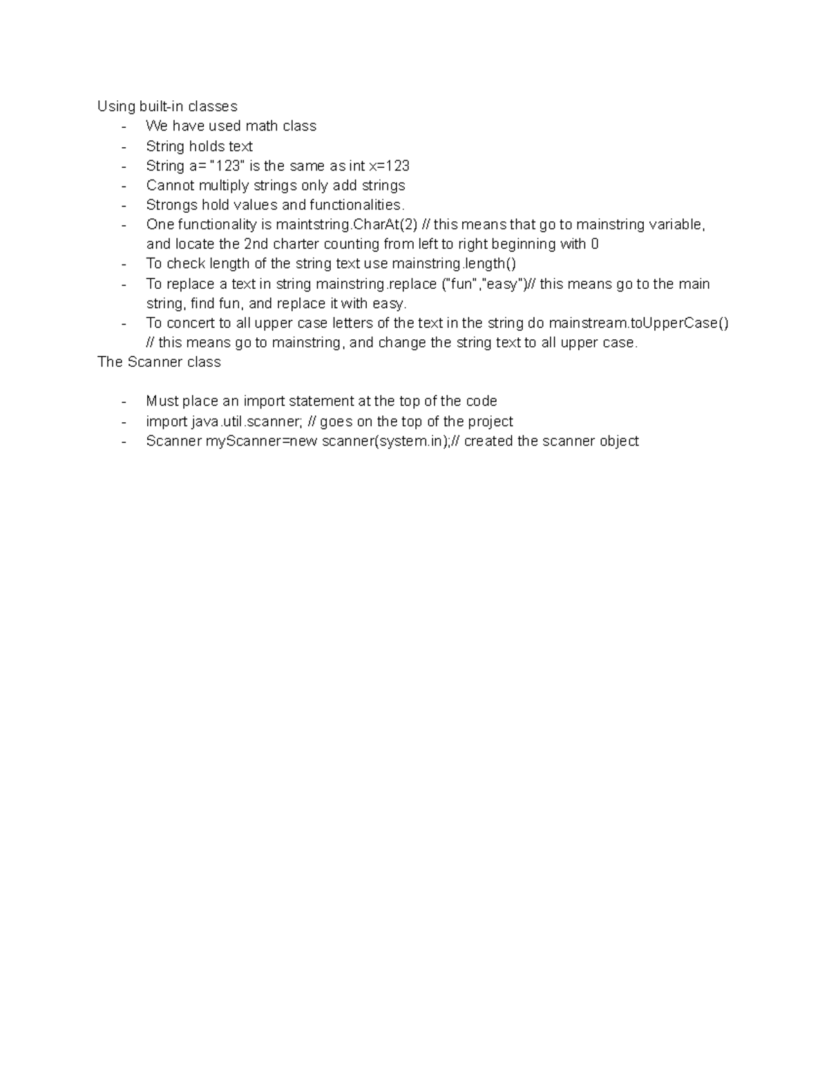Cs 115 sept 22 - Java Notes for CS115 - Using built-in classes - We ...