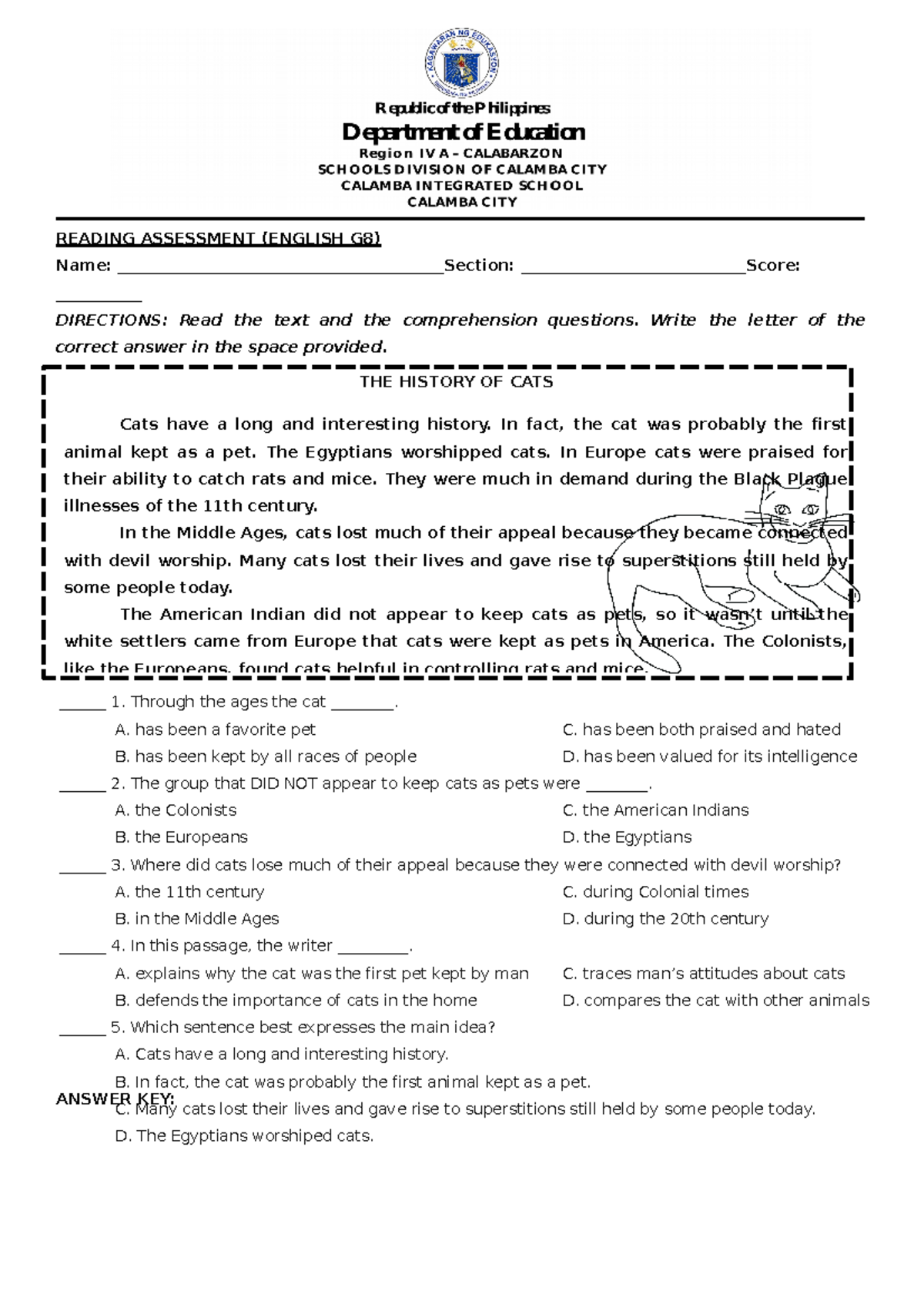 HOME Based Reading Assessment ENG - - Studocu