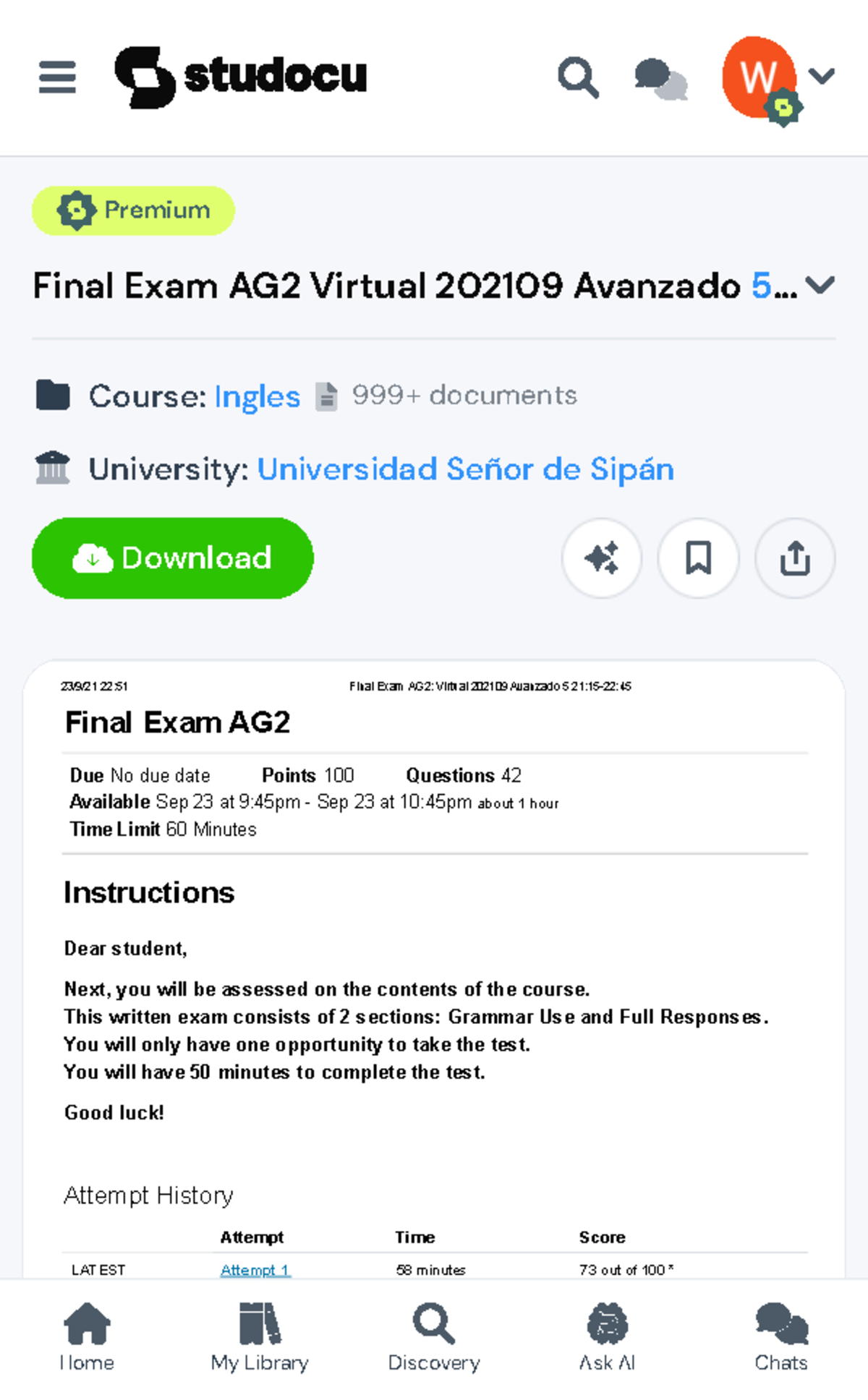 Final Exam AG2 Virtual 202109 Avanzado 5 21 15-22 45 - Some questions not yet graded Final Exam ...