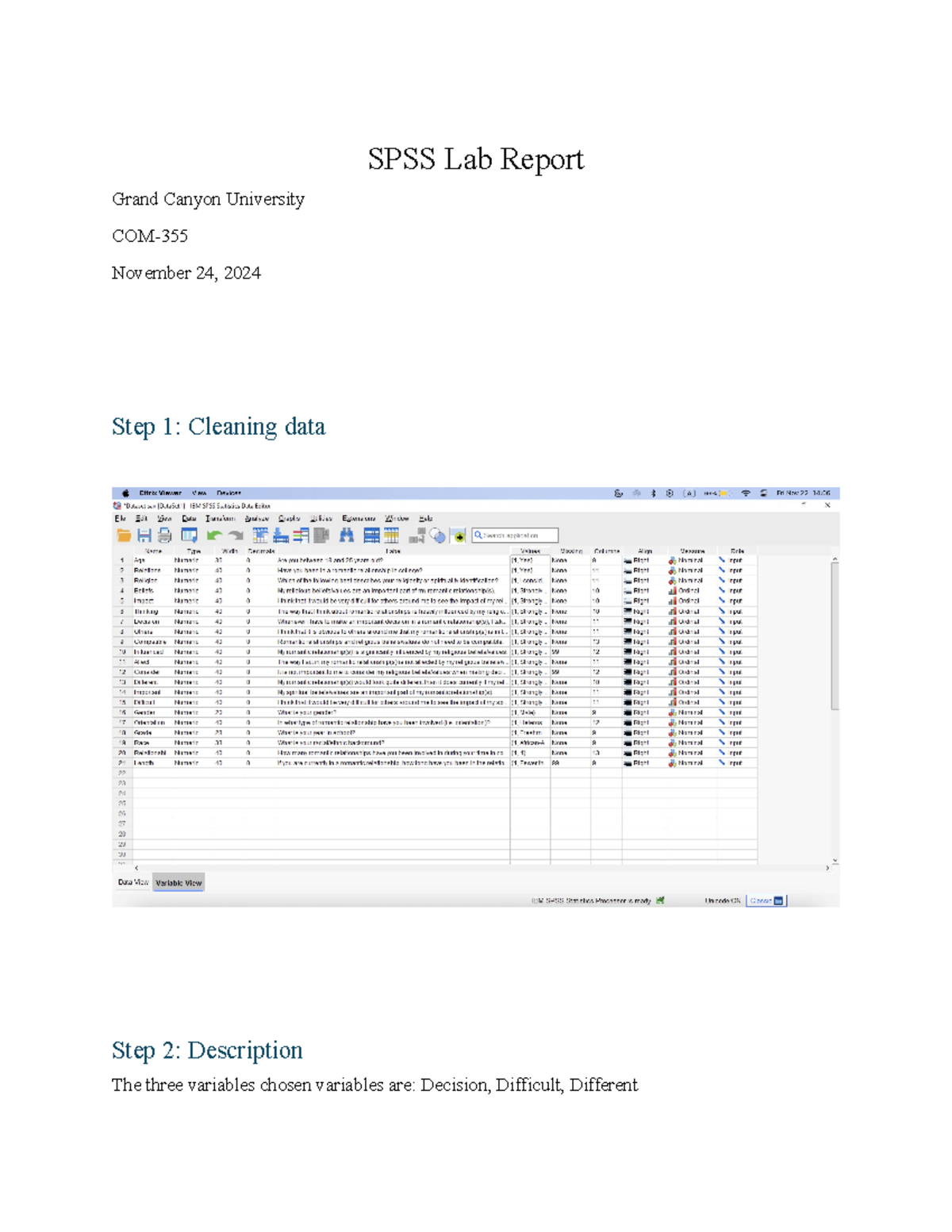 SPSS Lab - SPSS Lab Report 140/140 - SPSS Lab Report Grand Canyon ...
