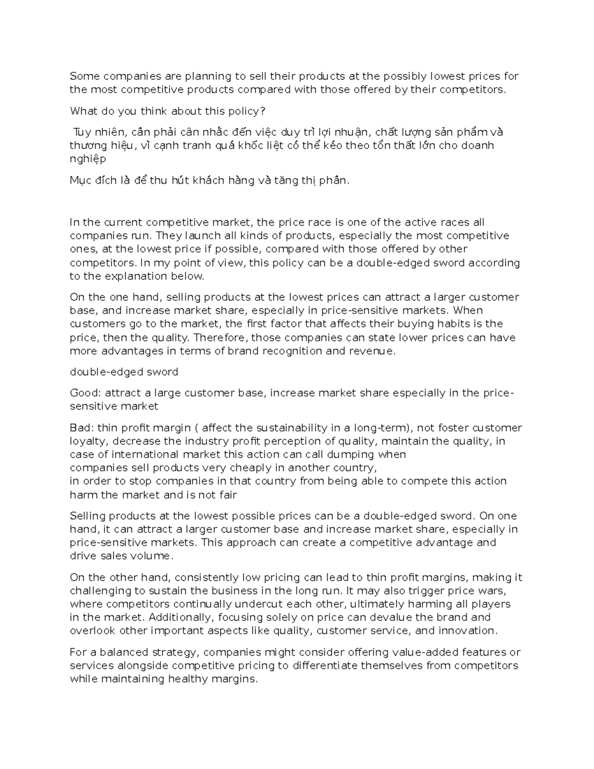 Essay - BTVN - Some companies are planning to sell their products at ...