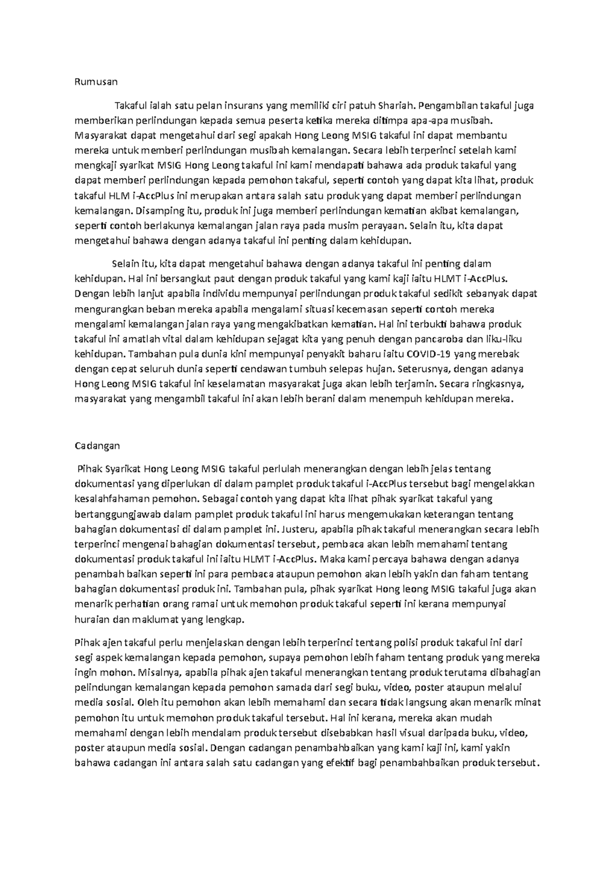 Rumusan ctu - YES - Rumusan Takaful ialah satu pelan insurans yang memiliki ciri patuh Shariah ...