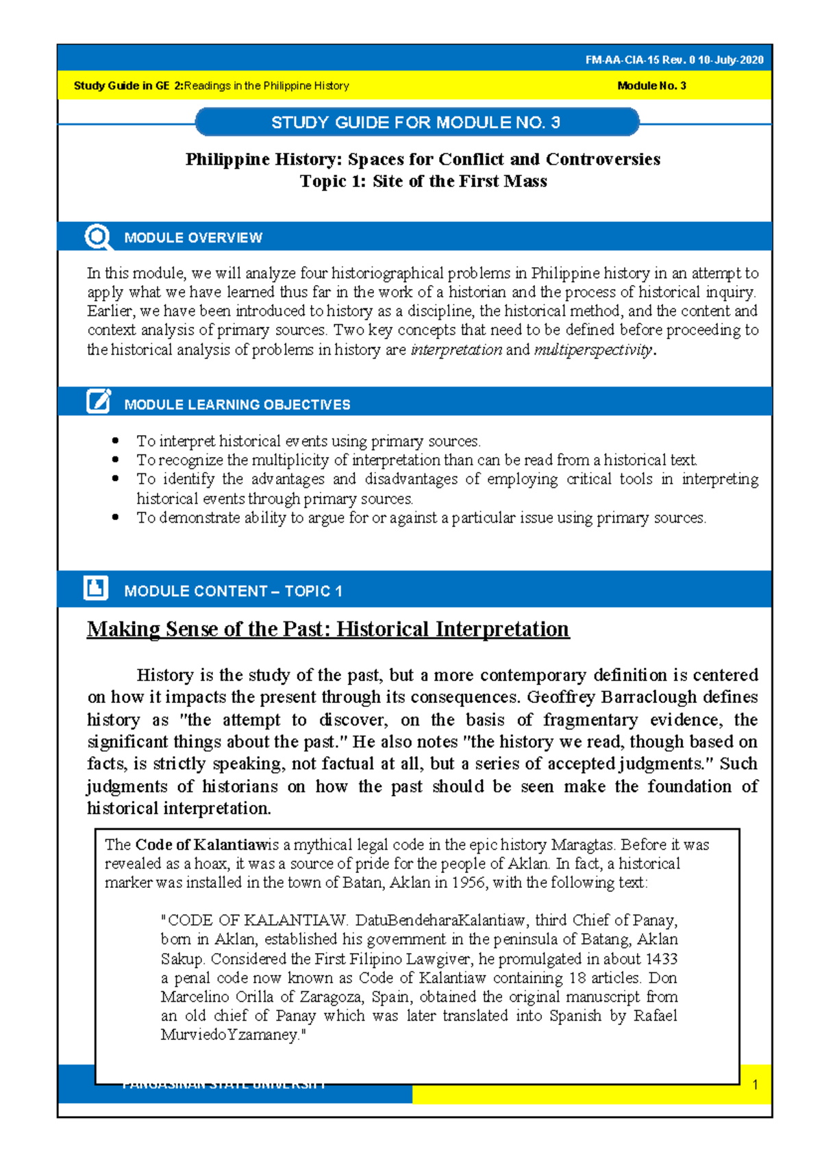 RPH-Module-3-Topic-1-Site-of-the-First-Mass( Opeña, Brigette B - STUDY GUIDE FOR MODULE NO. 3 ...