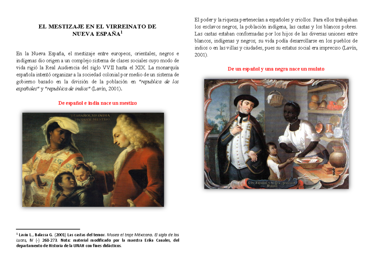 5. El mestizaje en Nueva España - EL MESTIZAJE EN EL VIRREINATO DE NUEVA ESPAÑA 1 En la Nueva ...