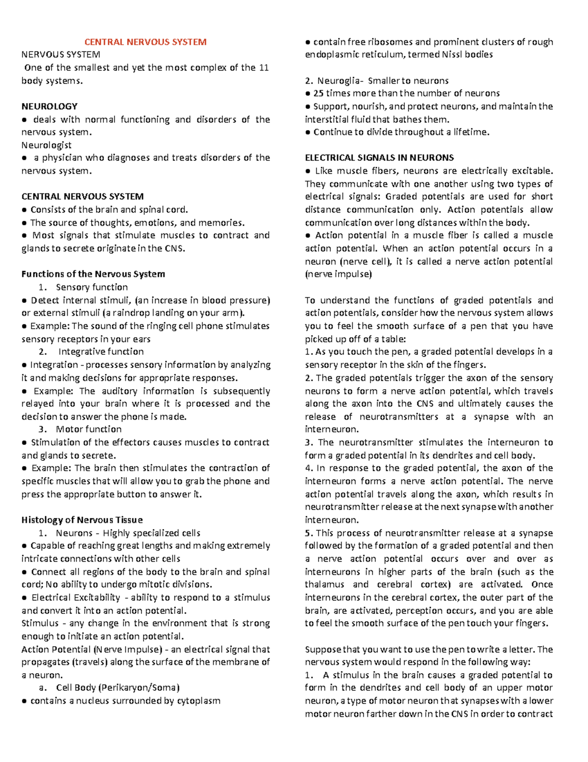Central Nervous System (Lecture) - CENTRAL NERVOUS SYSTEM NERVOUS ...