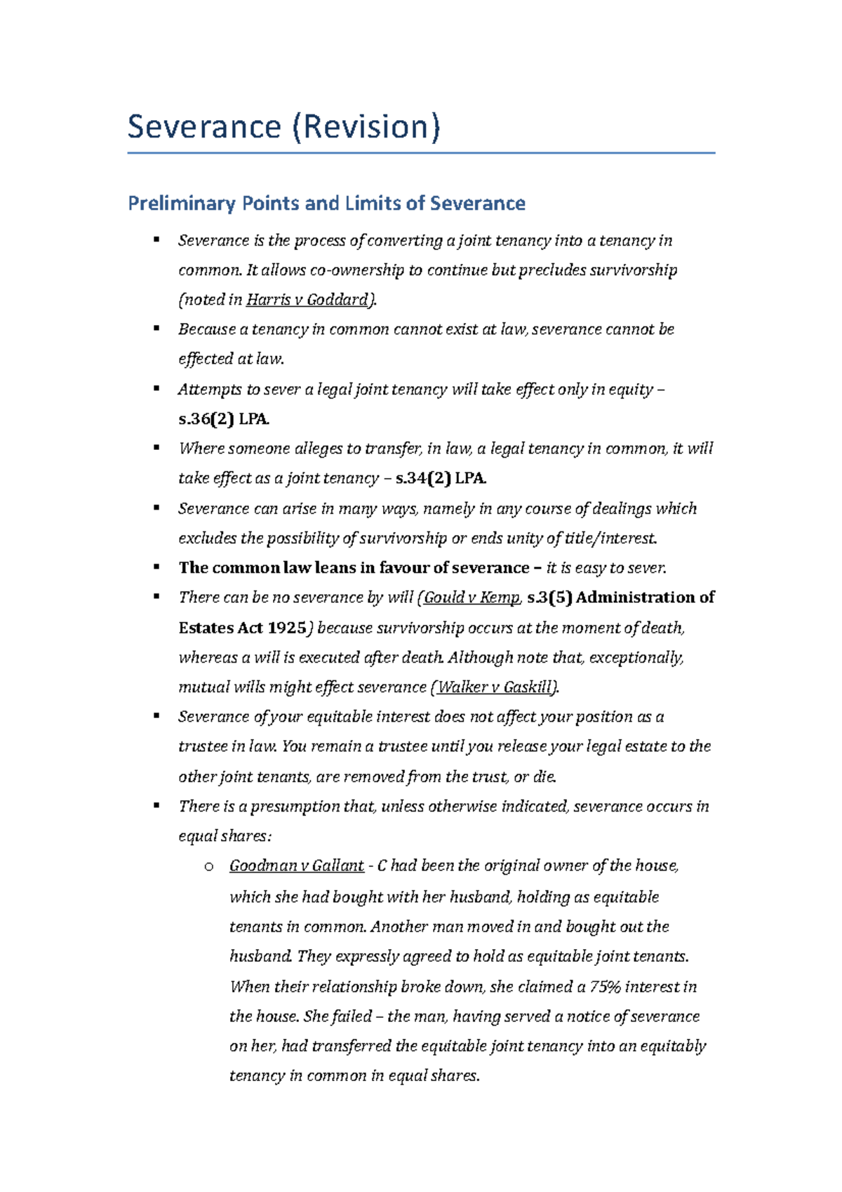Severance -Revision - Severance (Revision) Preliminary Points and ...