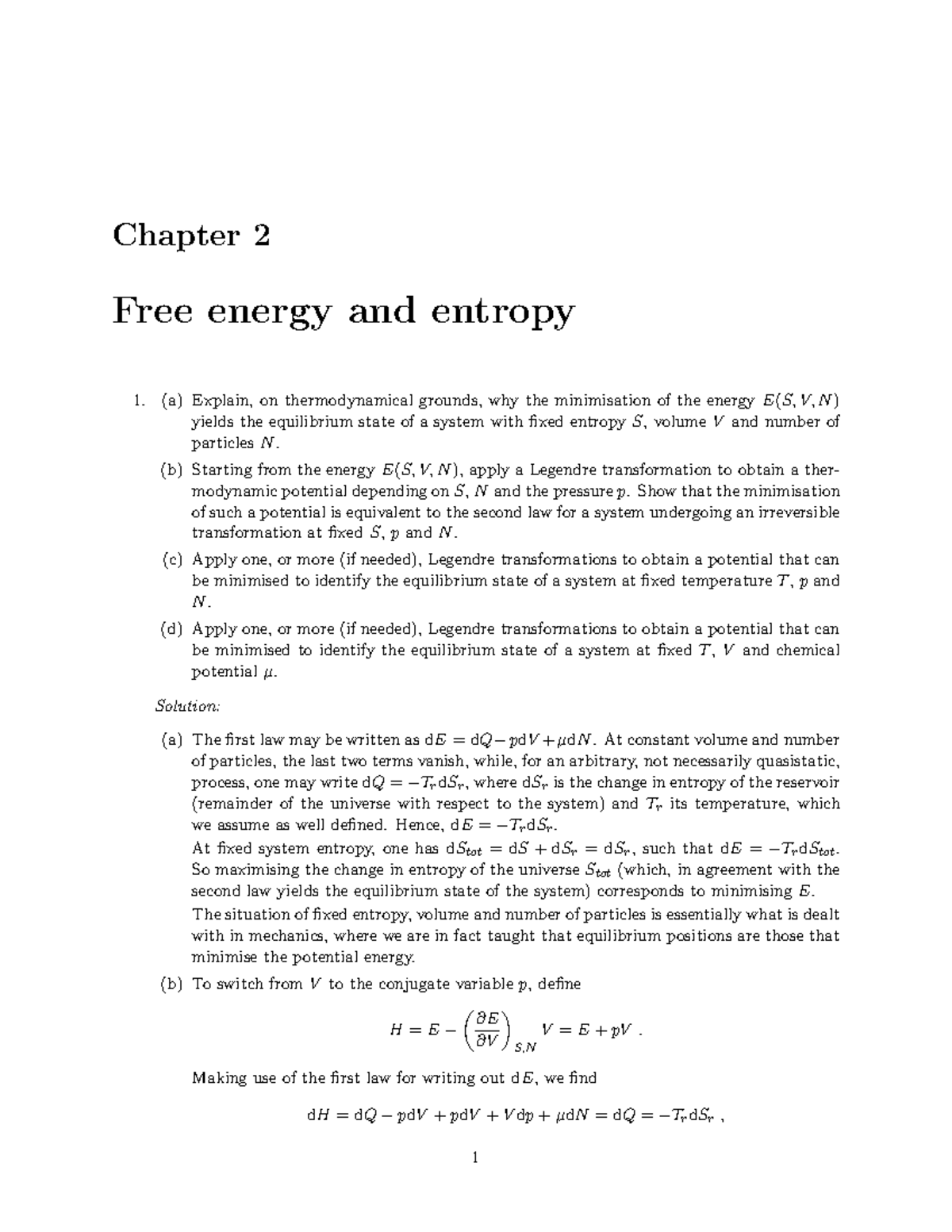 PHAS0024 Problems 2020-2021 ch2 sol old - Chapter 2 Free energy and ...