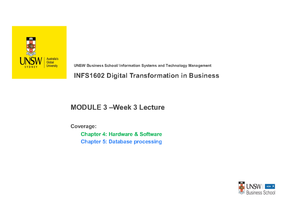 2021 Module 3 T3 2021 1pp - INFS1602 - UNSW Sydney - Studocu