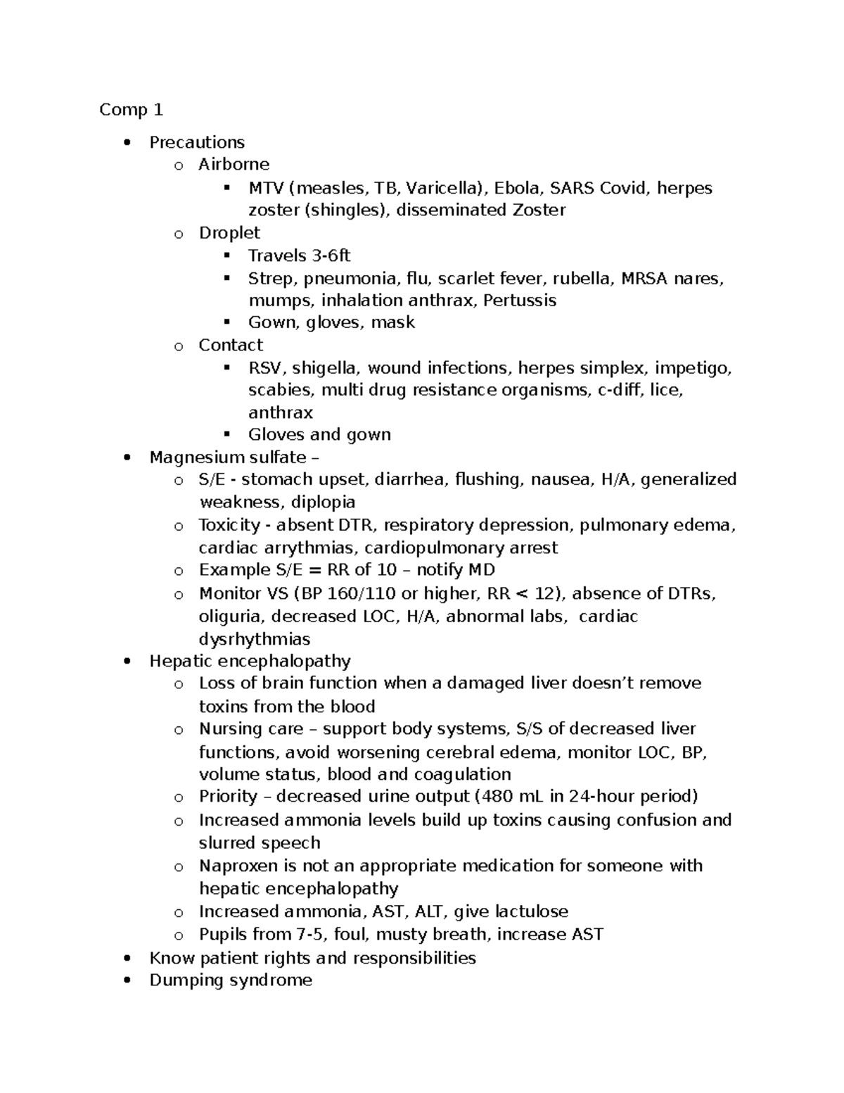 Comp 1 Exam Study Guide - Comp review - Comp 1 Precautions o Airborne ...
