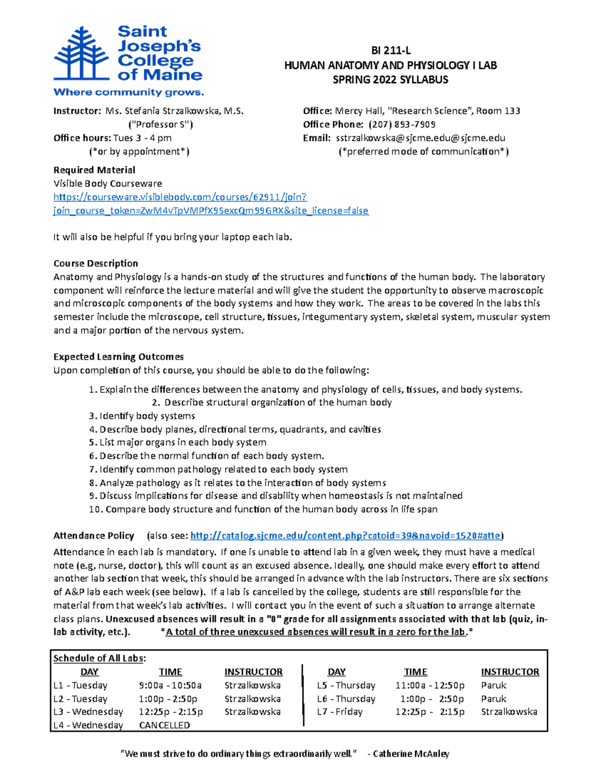 BI 211 AP I Lab Syllabus S22 SKS crt - BI 211-L HUMAN ANATOMY AND ...