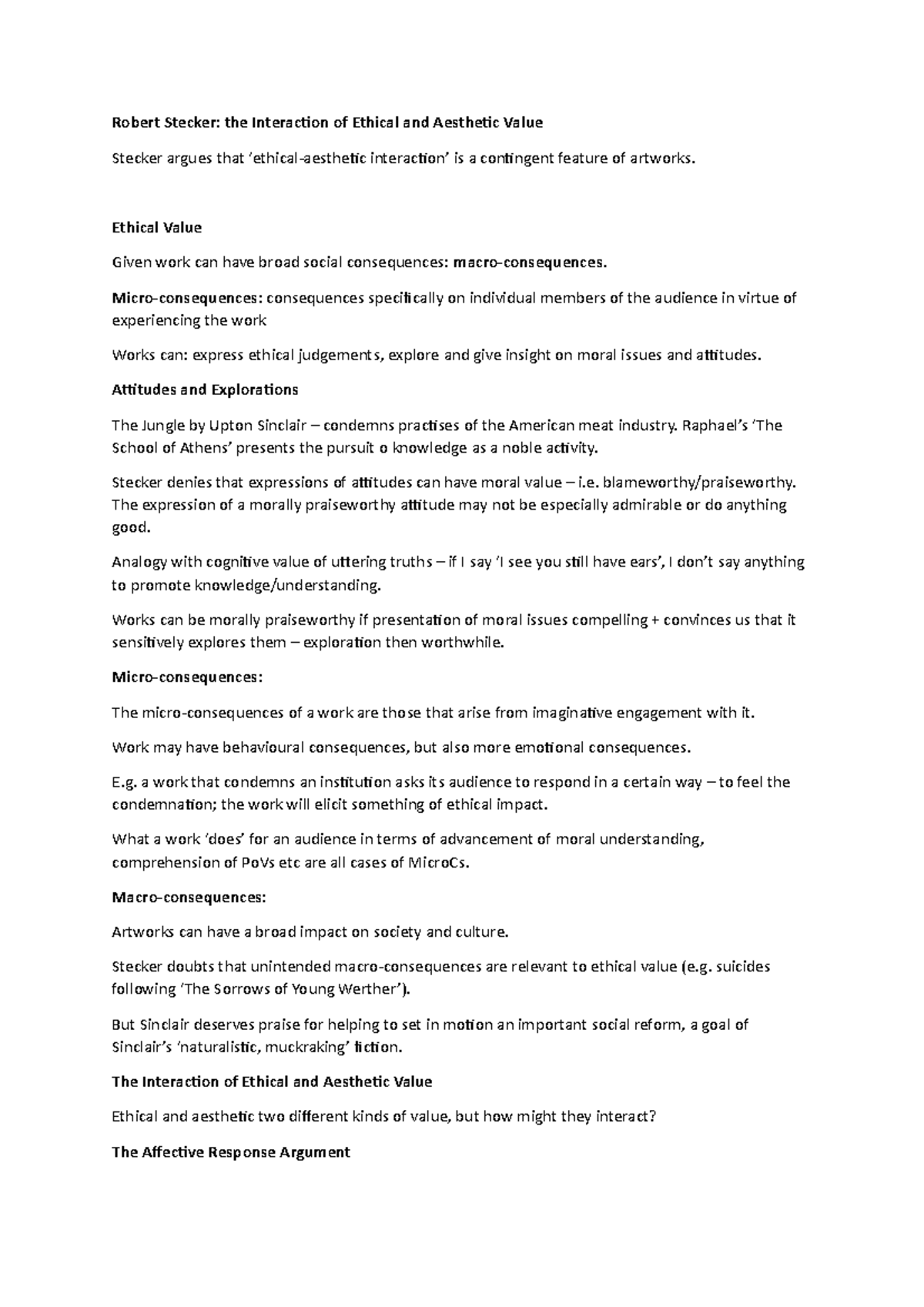 Robert Stecker ' The Interaction of Ethical and Aesthetic Value ...