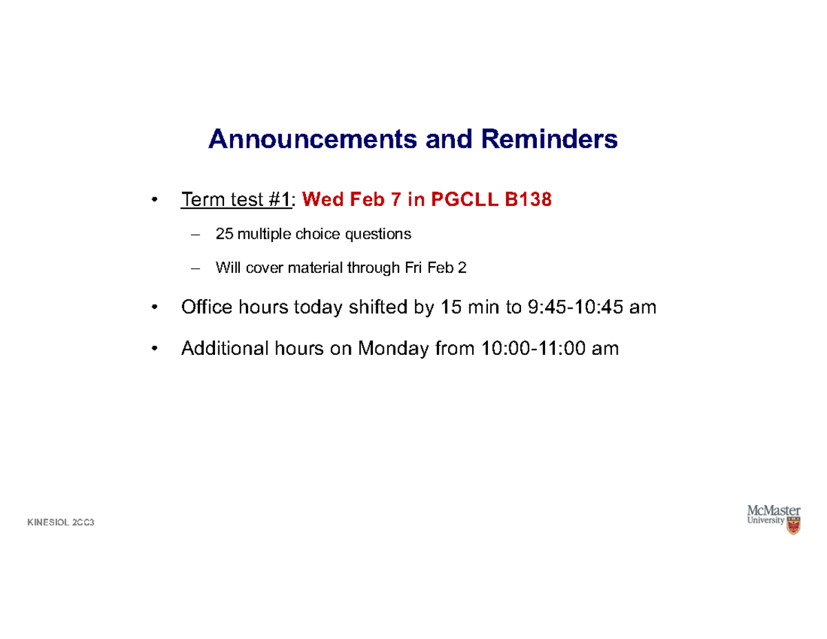 2CC3 Lecture Slides - Class 10 - Term test #1: Wed Feb 7 in PGCLL B 25 ...