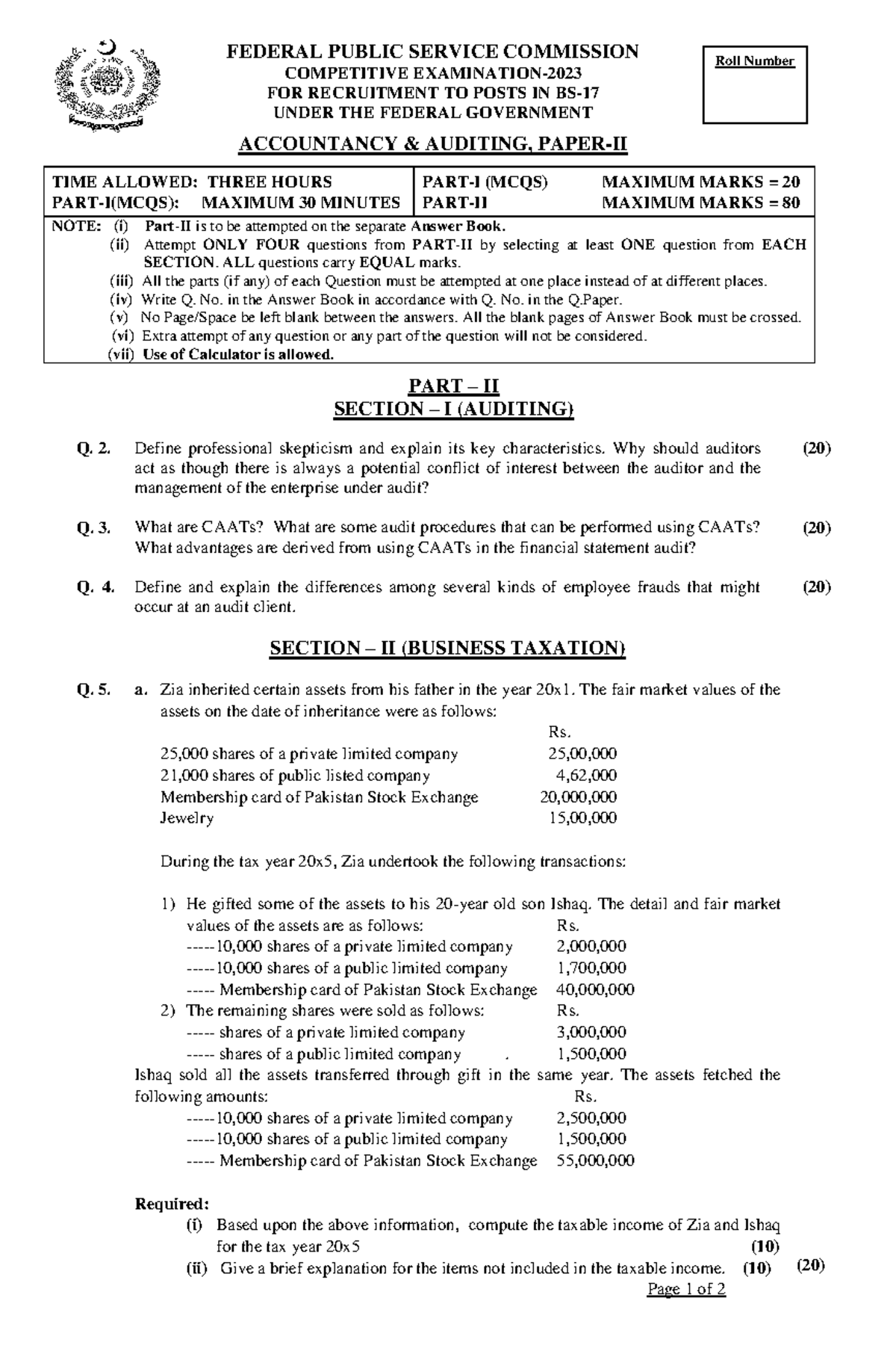 Accountancy and auditing past paper 2023 2 - TIME ALLOWED: THREE HOURS ...