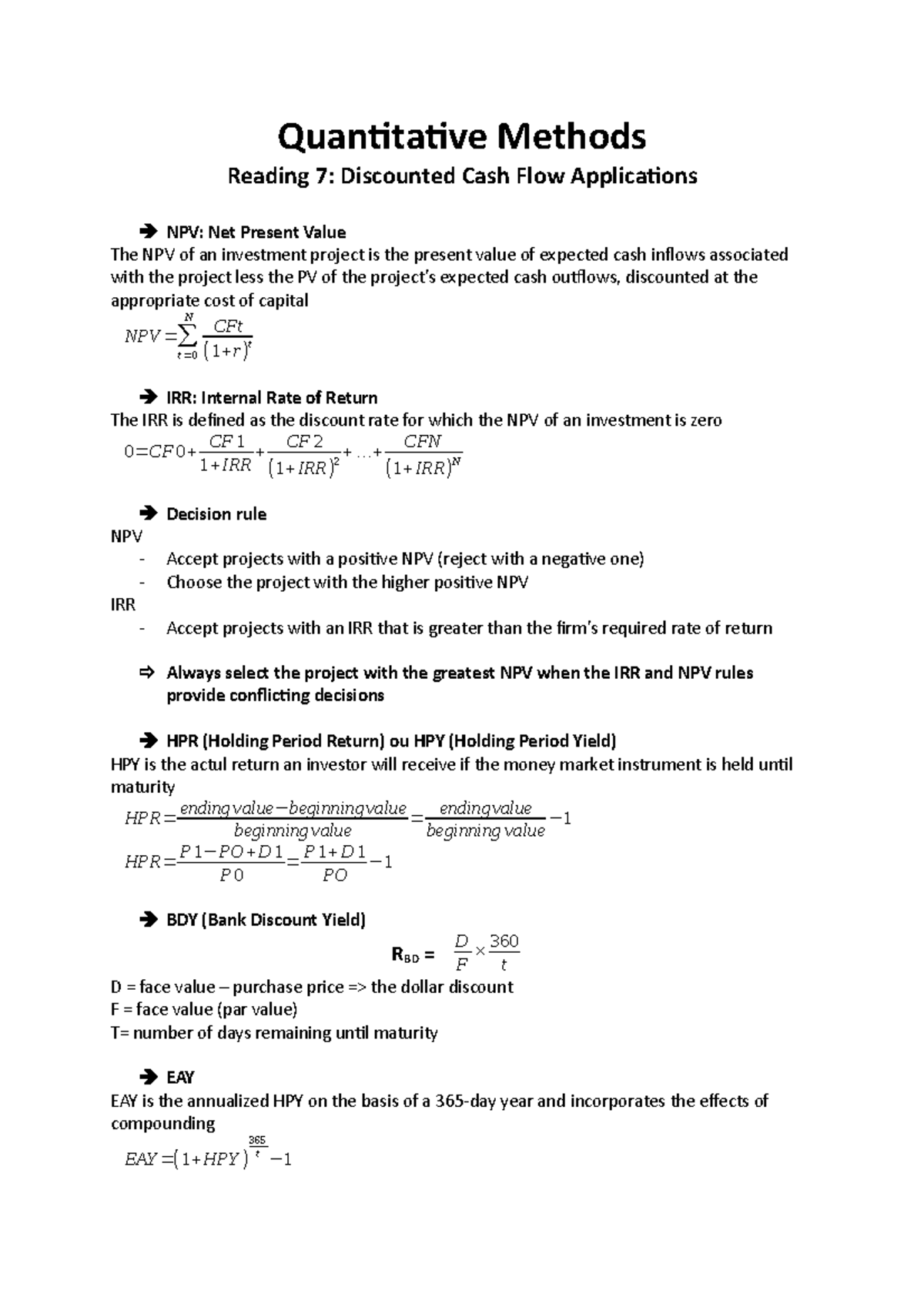 CFA lvl 1 - Reading 7 - Quantitative Methods Reading 7: Discounted Cash ...