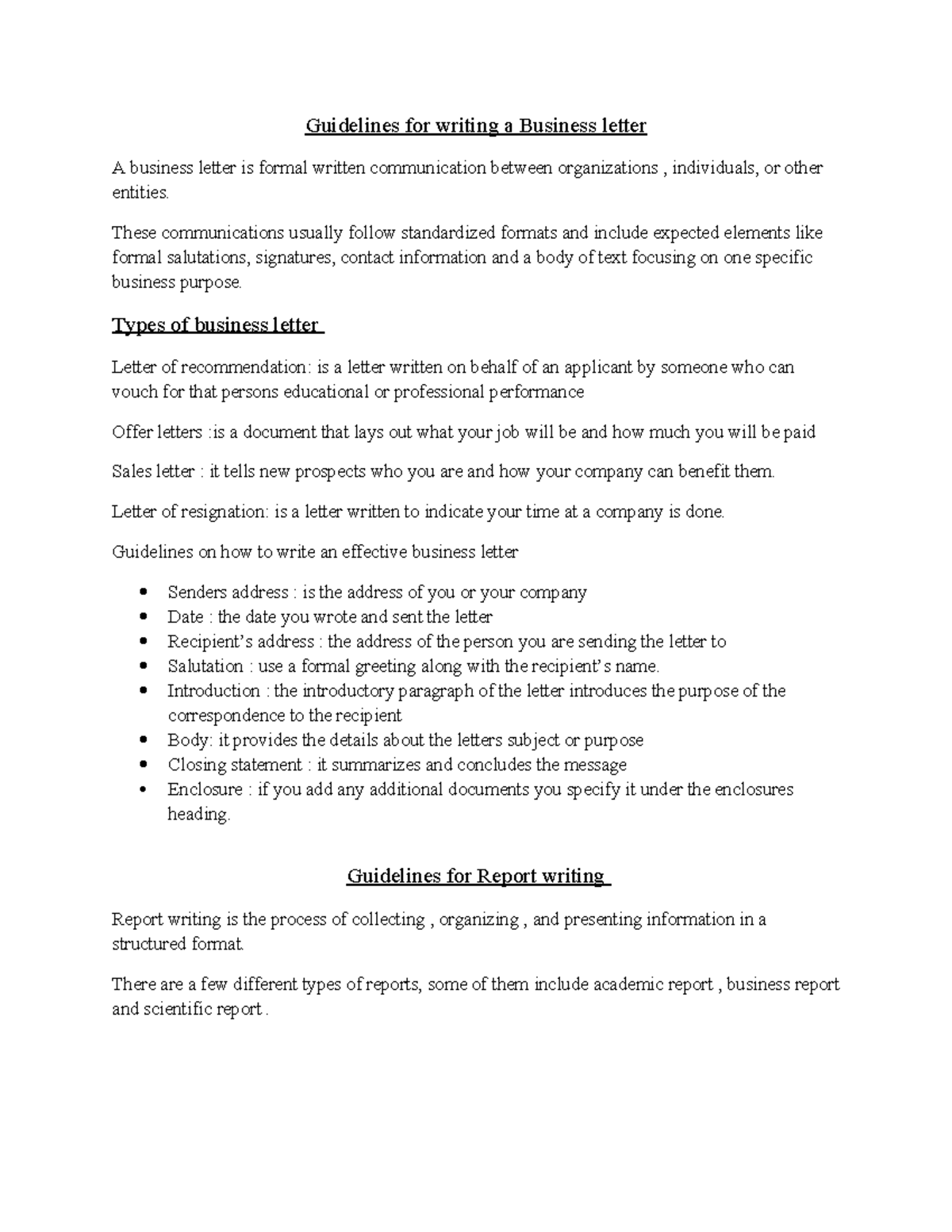 Guidelines for writing a Business letter - These communications usually ...