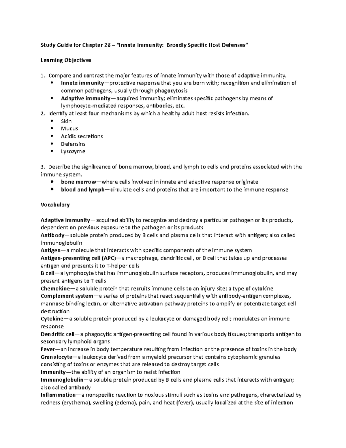 Study Guide for Chapter 26 microbiology - Study Guide for Chapter 26 ...