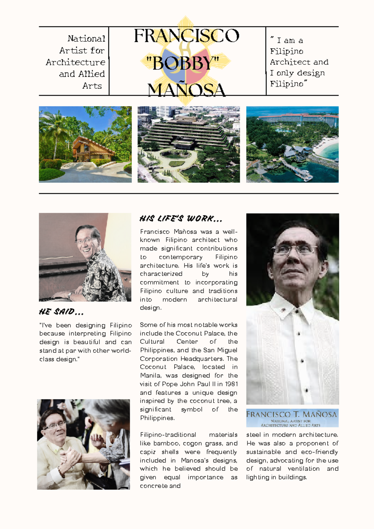 Francisco Mañosa - Works of Manosa - FRANCISCO "BOBBY" MAÑOSA " I am a ...