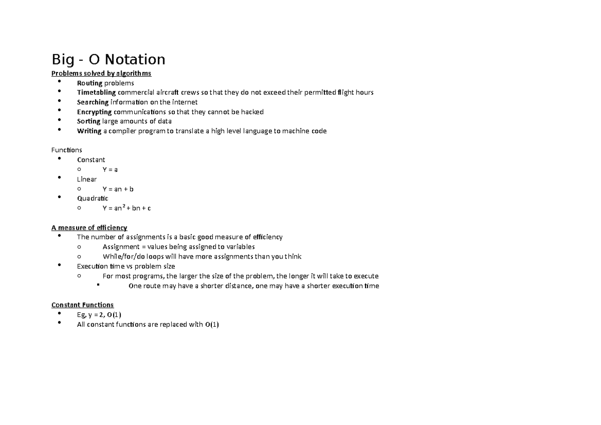 Big-O Revision - Big - O Notation Problems solved by algorithms ...