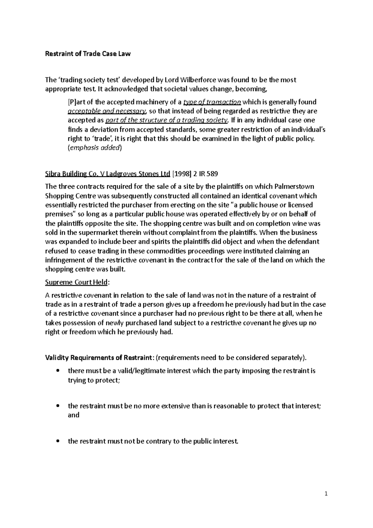 Restraint of Trade Case Law 4cfd9fe51f7146d4573adec567accf84 ...