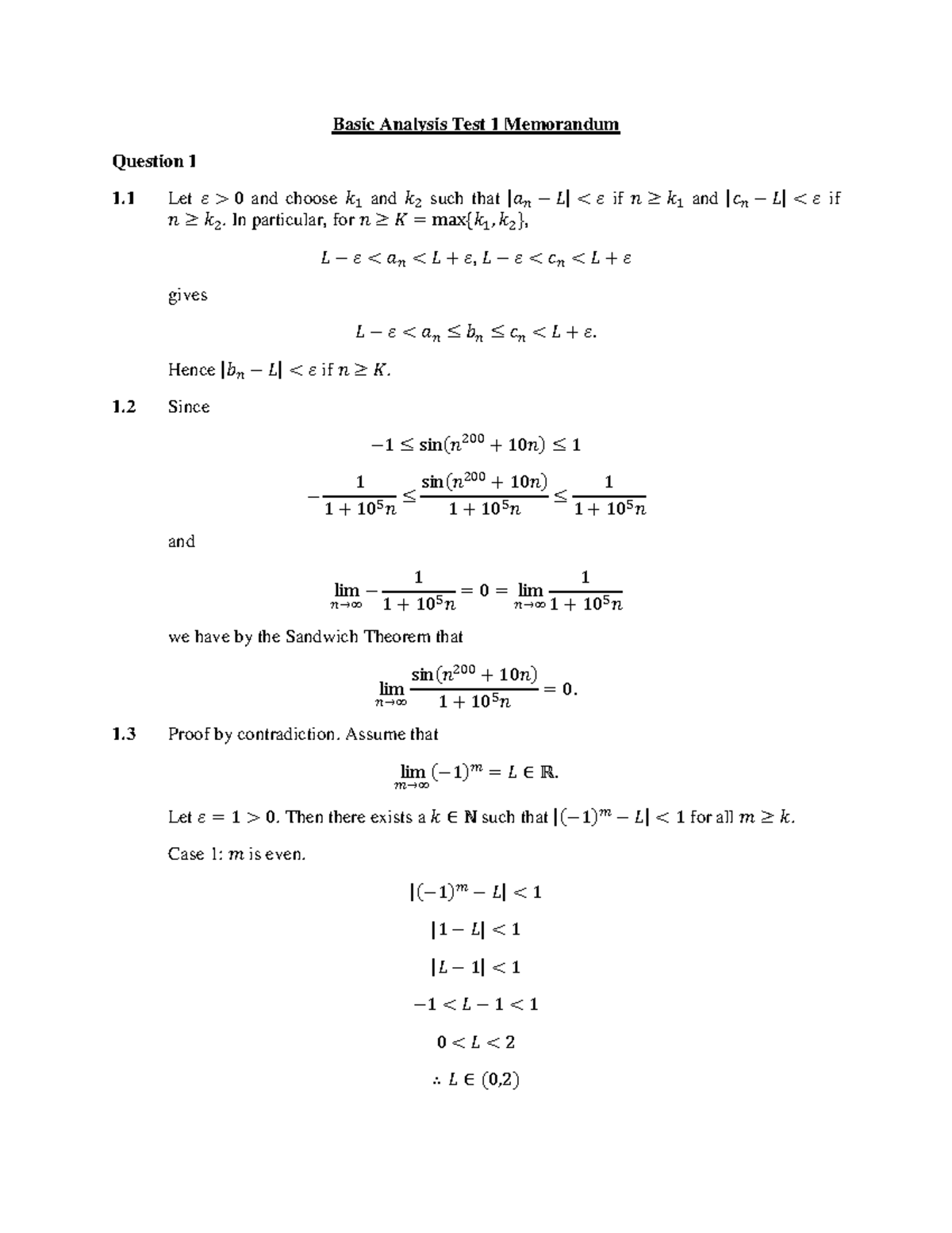 BA Test Memorandum - test memo - Basic Analysis Test 1 Memorandum ...