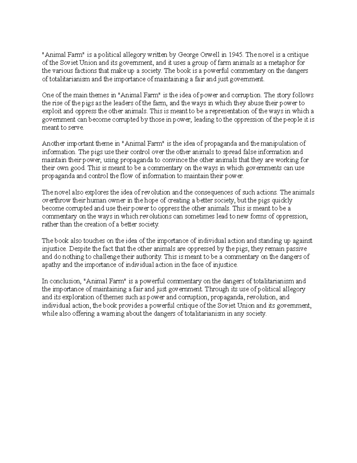 Animal Farm and Government - "Animal Farm" is a political allegory ...