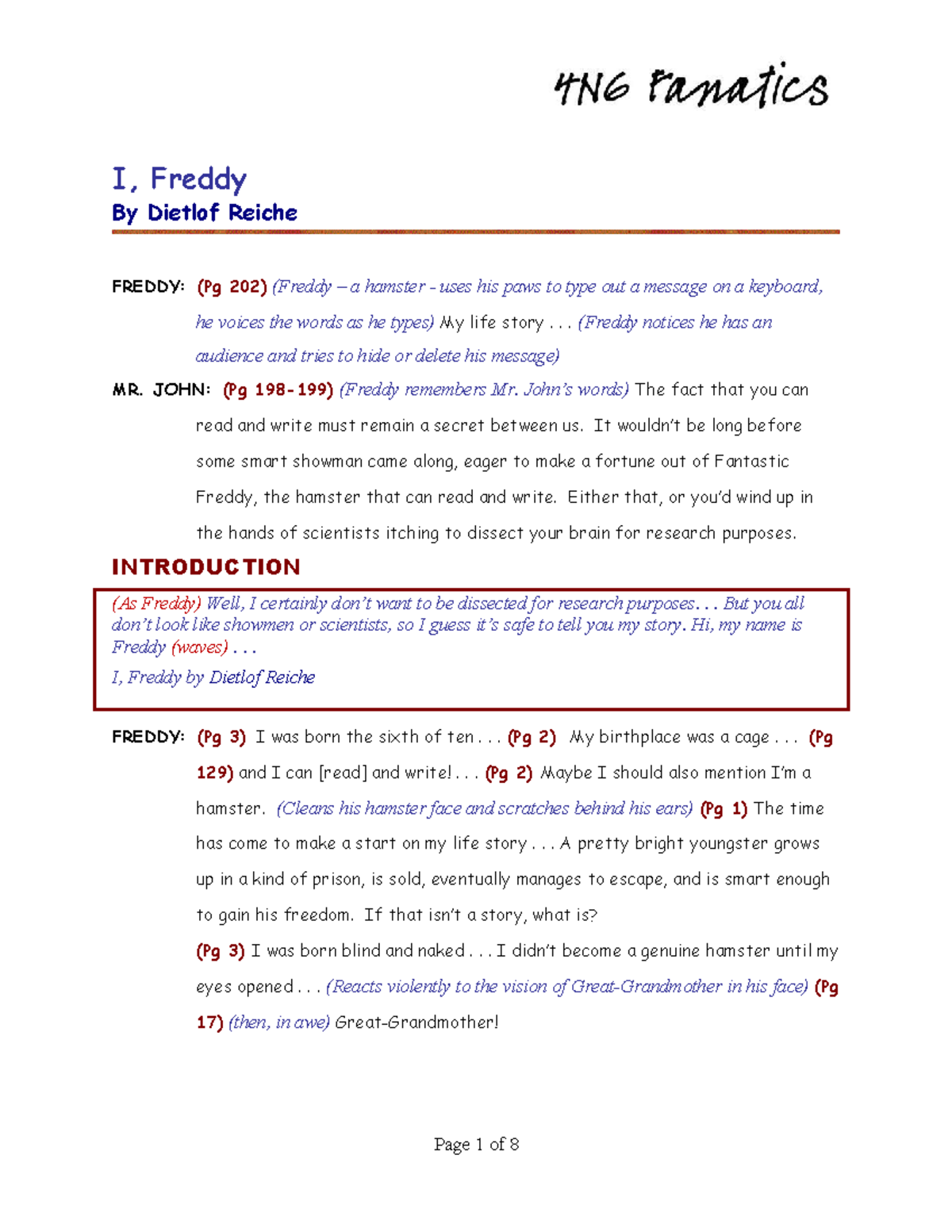 I Freddy - 7777777777777777777777 - I, Freddy By Dietlof Reiche FREDDY ...