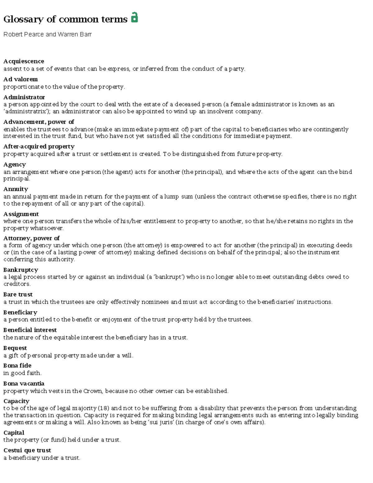 Glossary of common terms Law Trove - Glossary of common terms Robert ...