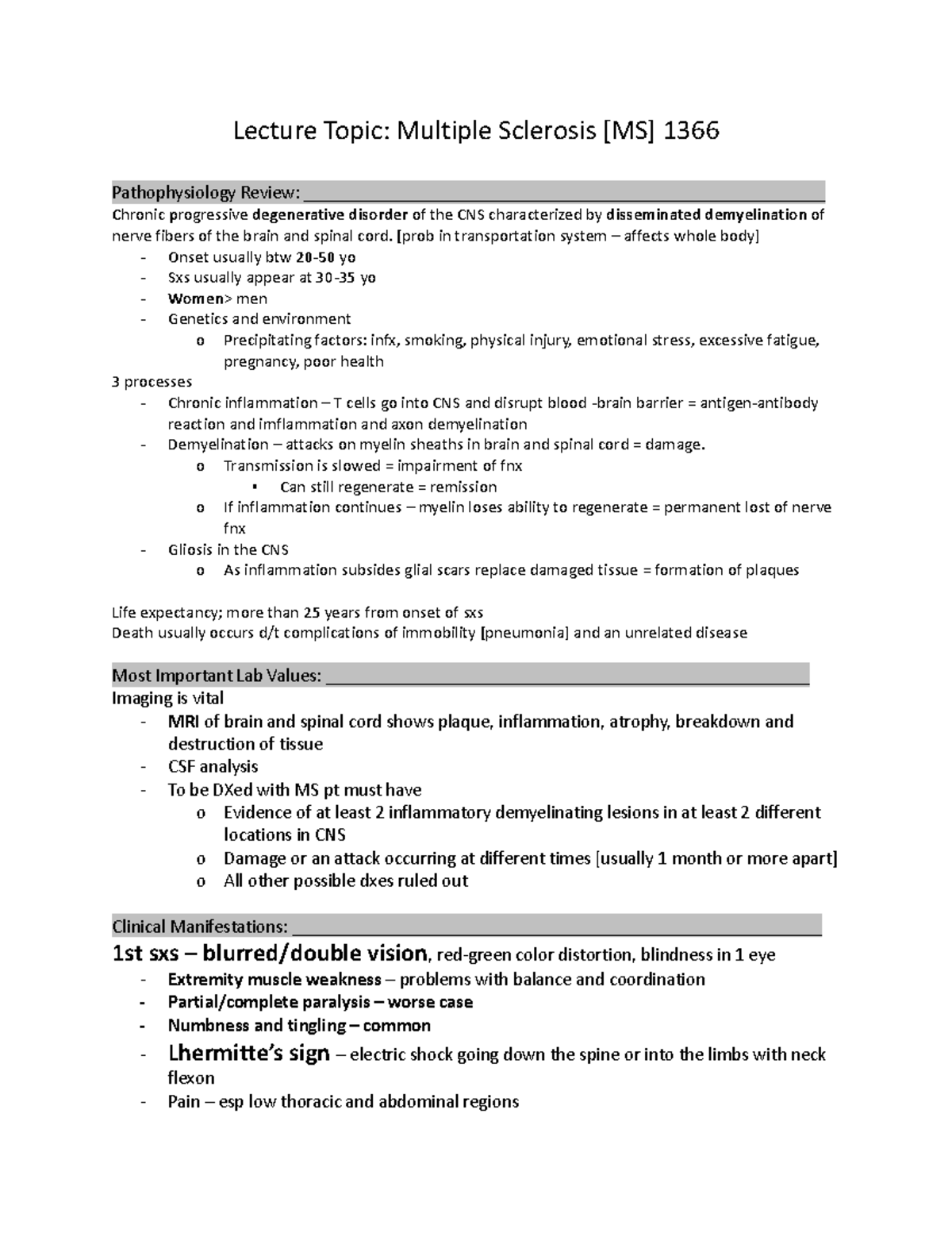 Multiple sclerosis MS - Concept maps for exam! - Lecture Topic ...