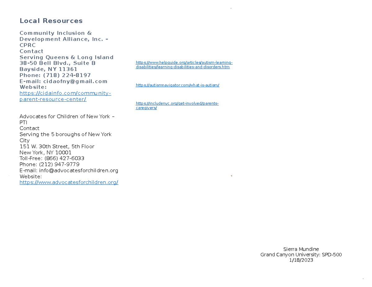 Autism Brochure - Local Resources Community Inclusion & Development ...