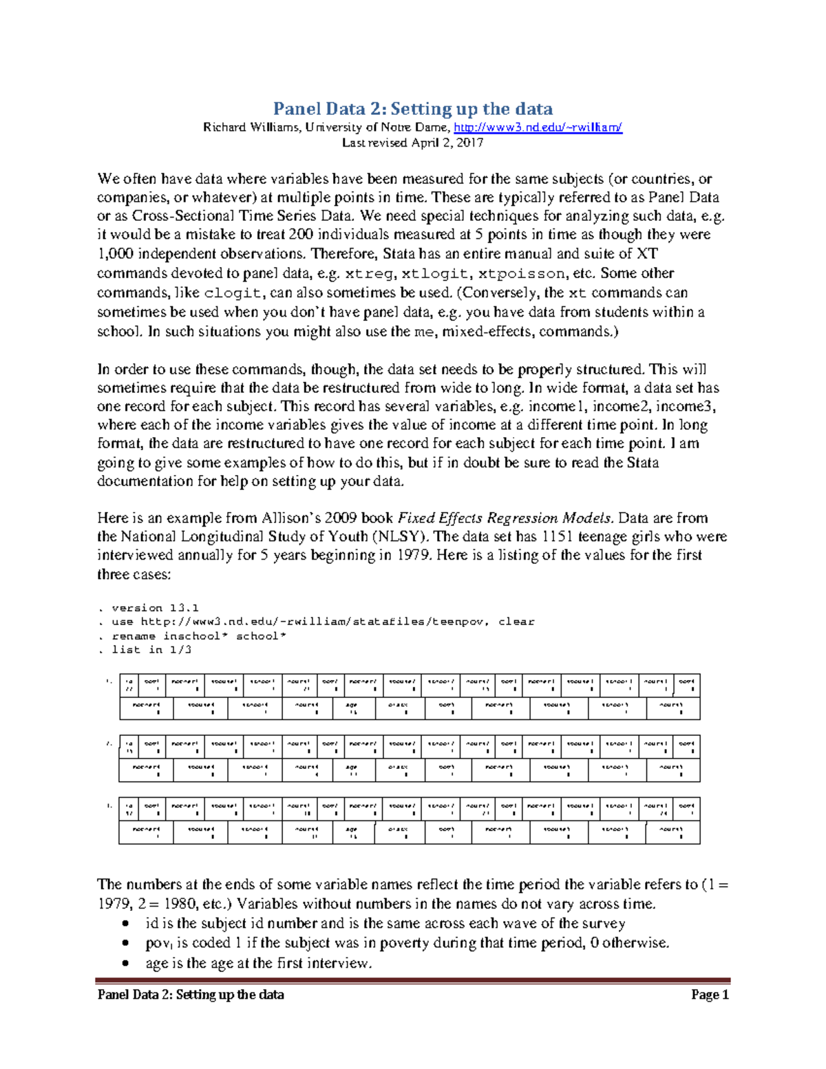 Panel Data 2 - Setting up the data - Panel Data 2: Setting up the data ...