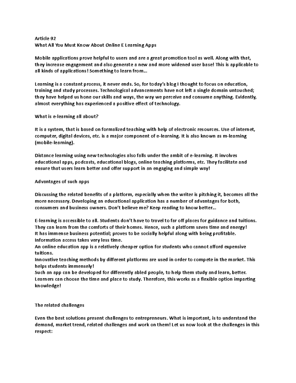 Article 92 - Article 92 What All You Must Know About Online E Learning ...