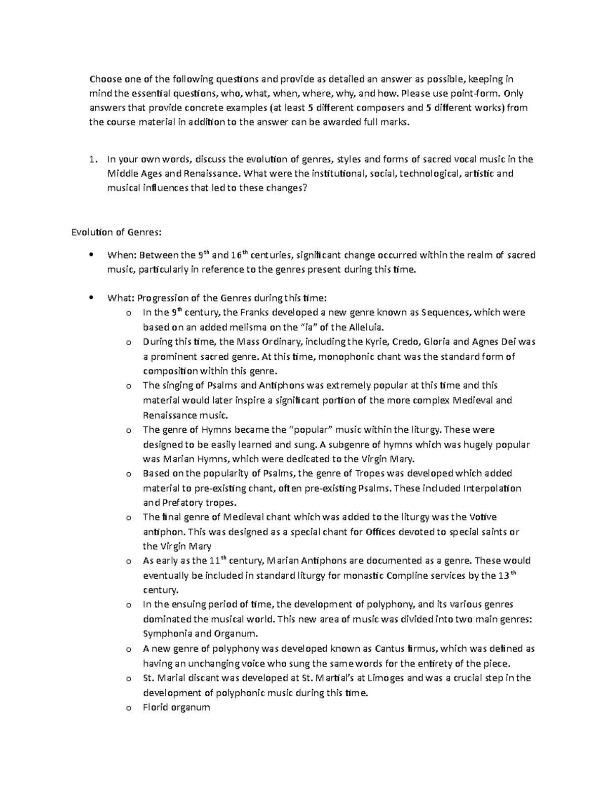 Long Answer - Choose one of the following questions and provide as ...