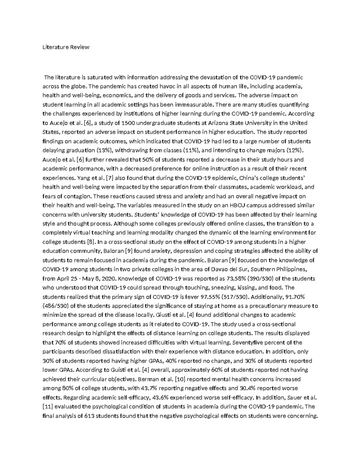 RRL - academic - Literature Review The literature is saturated with ...