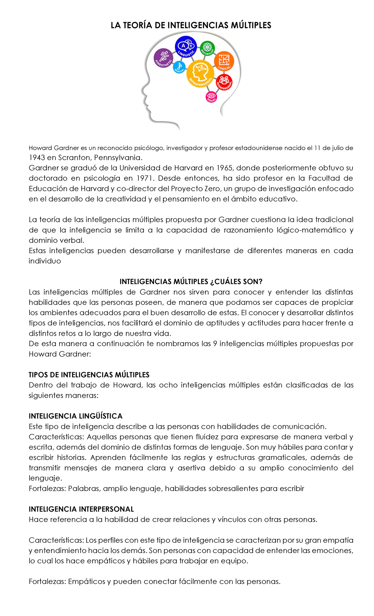 Inteligencia multi pdf - LA TEORÕA DE INTELIGENCIAS M⁄LTIPLES Howard Gardner es un reconocido ...