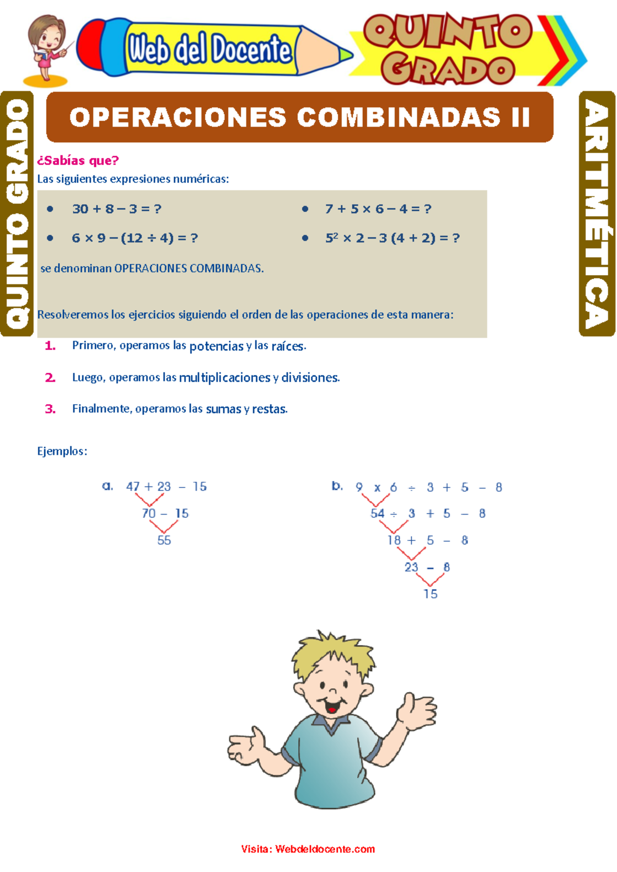 Operaciones Combinadas con Potencias y Raices para Resolver Quinto ...