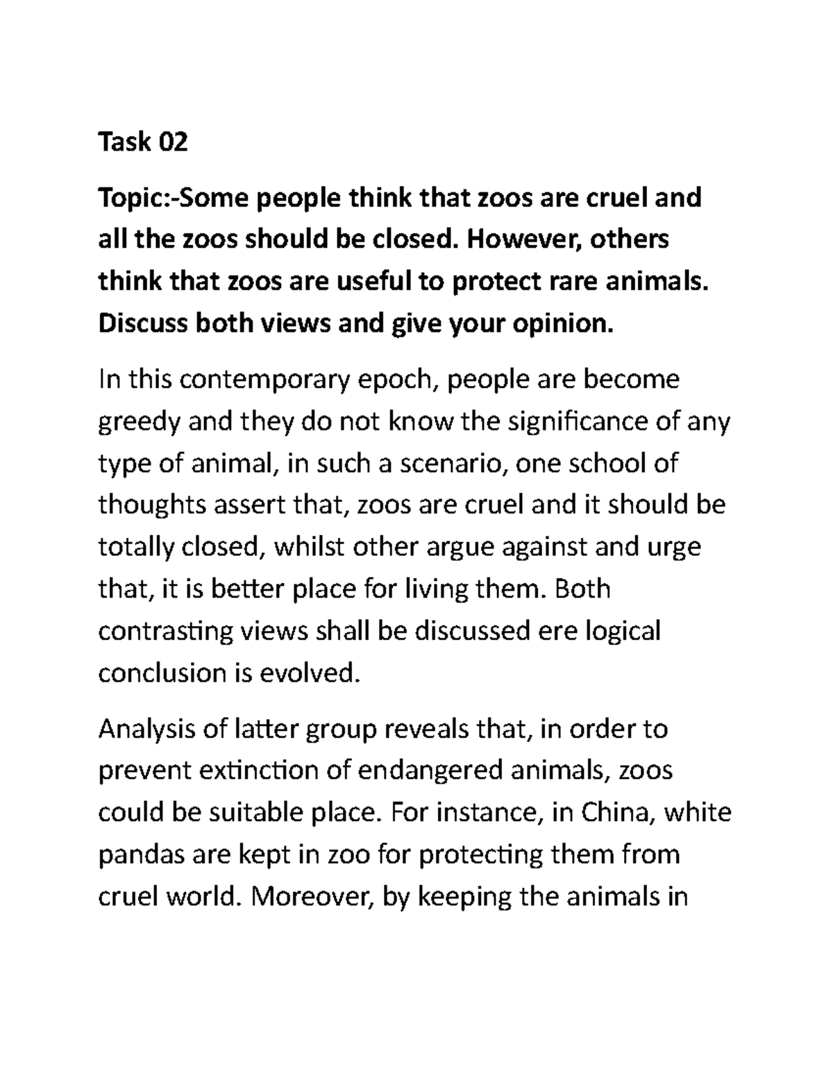 Task 02 Mit (Zoos) - Task 02 (Zoos) - Task 02 Topic:-Some people think ...