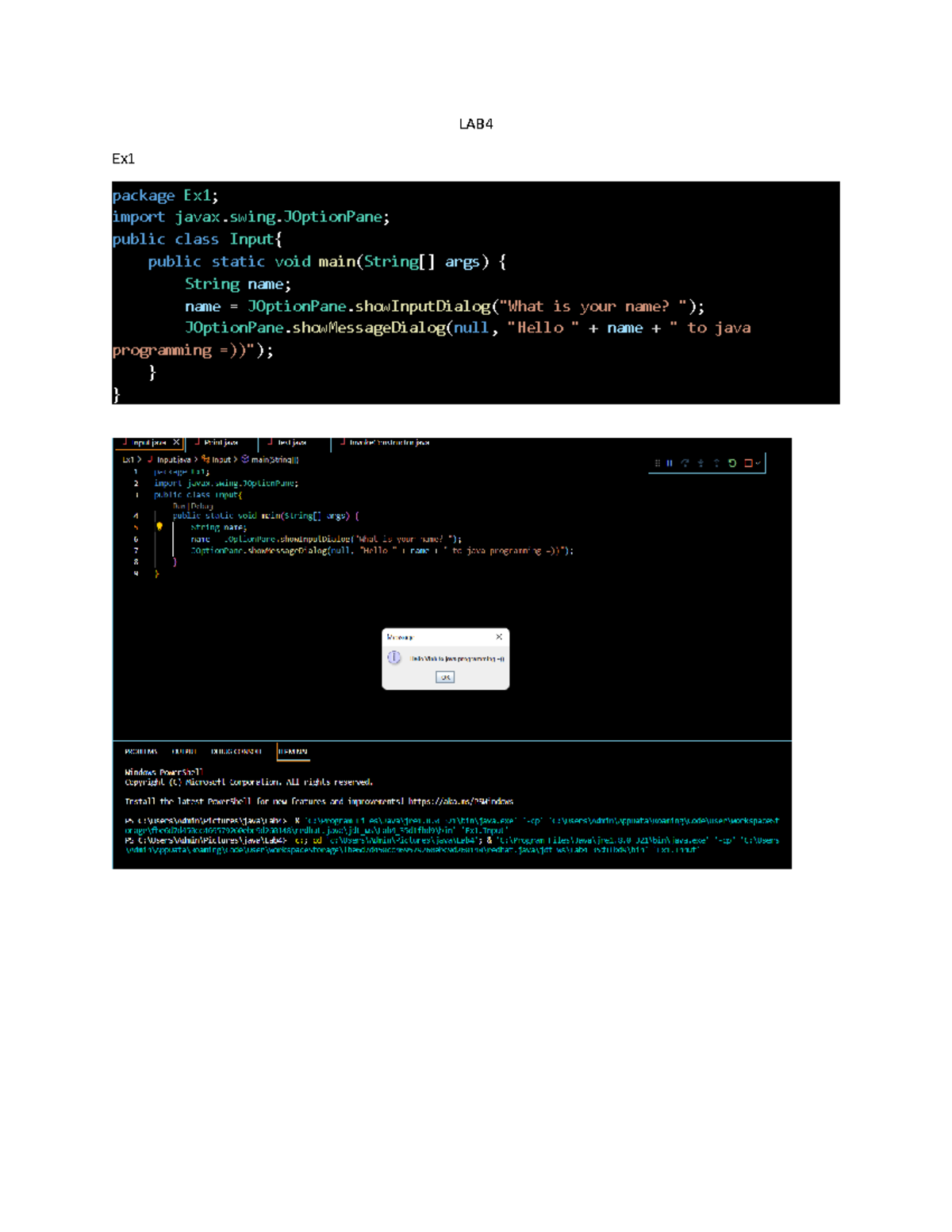 LAB4 OOP - sssssssss - LAB Ex package Ex1; import javax; public class Input{ public static void ...